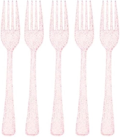 Pink Glitter Plastic Forks (24 Pack) – Durable Pink Glitter Utensils ...