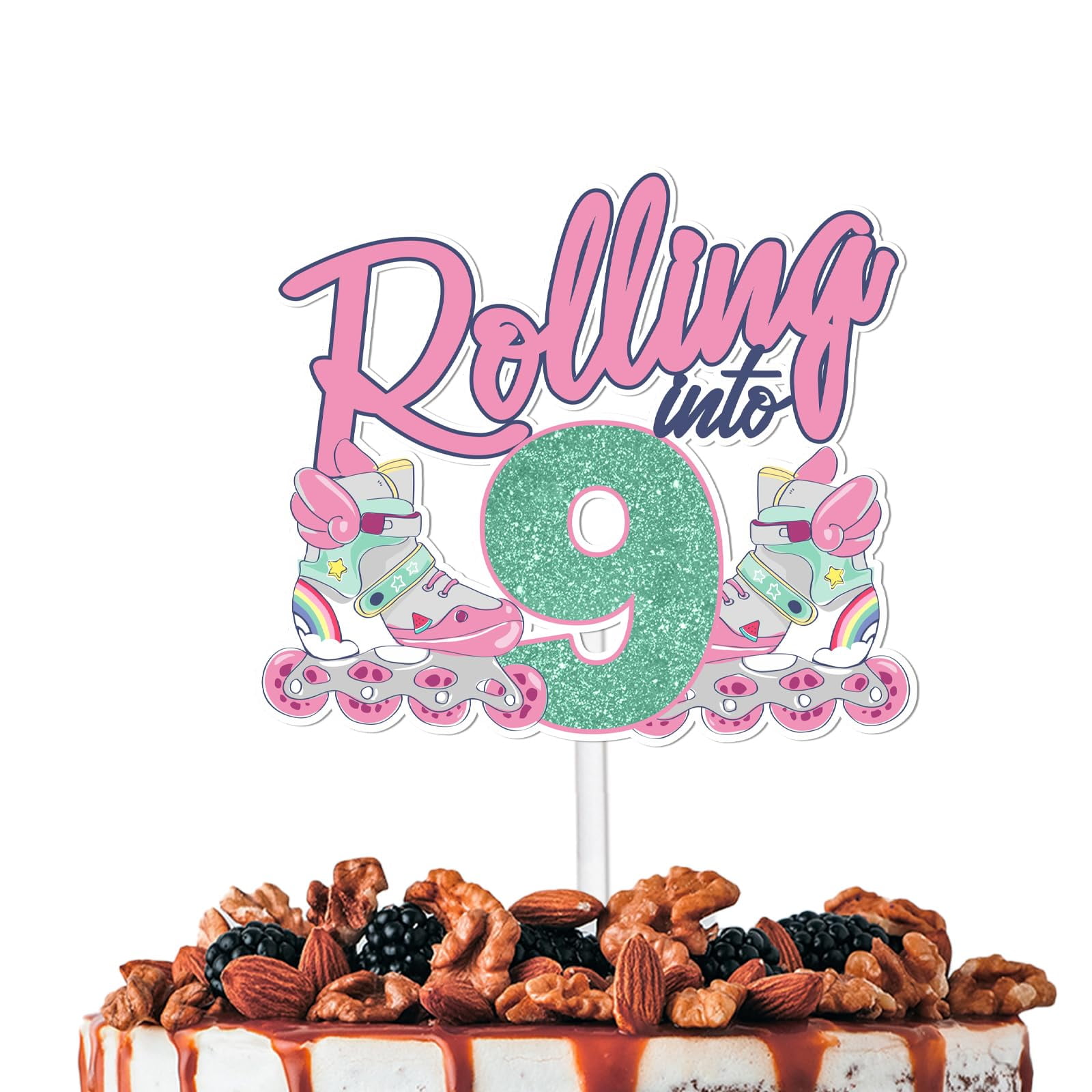Pink Glitter Rolling into DHF10 9 Cake Topper Pick for 80s 90s Retro ...