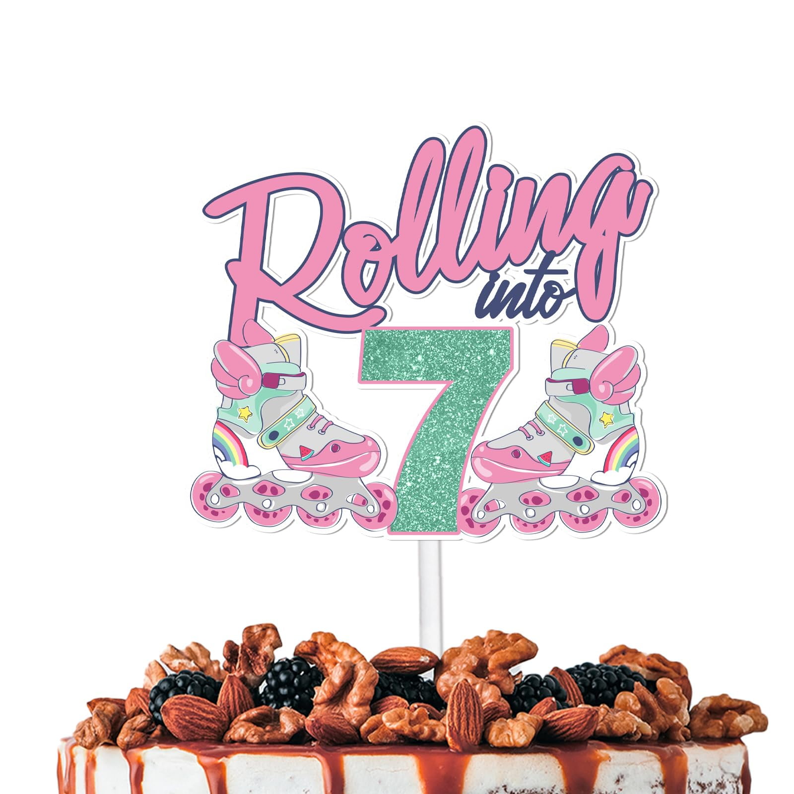 Pink Glitter RollingITSC into 7 Cake Topper Pick for 80s 90s Retro ...