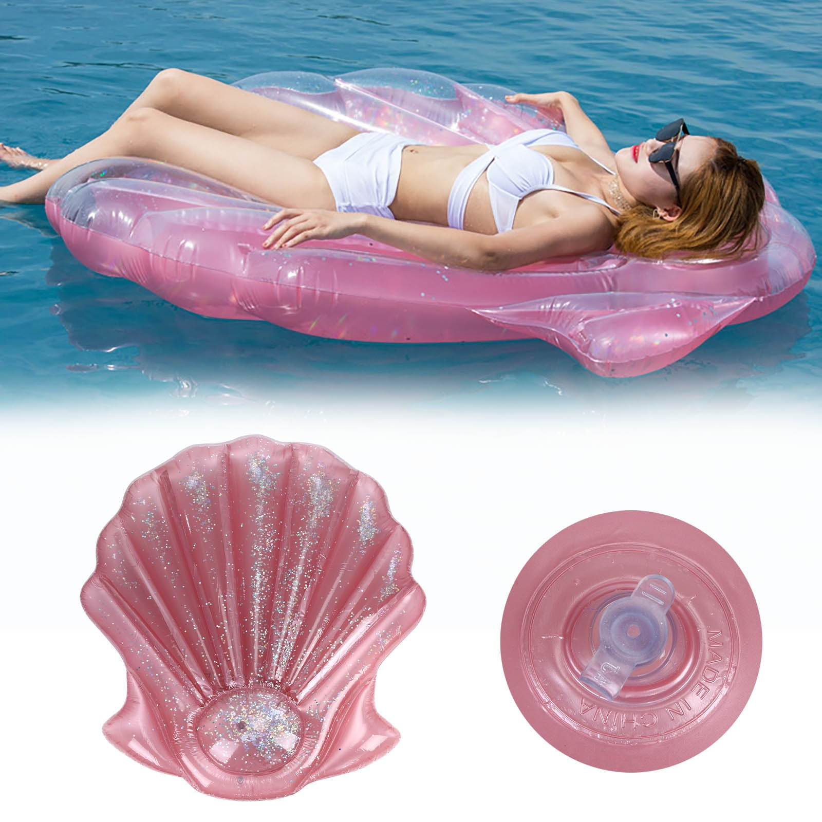 Pink Glittering Shell Pool Float Inflatable Swimming Float for Adults Kids Summer Relaxation ...