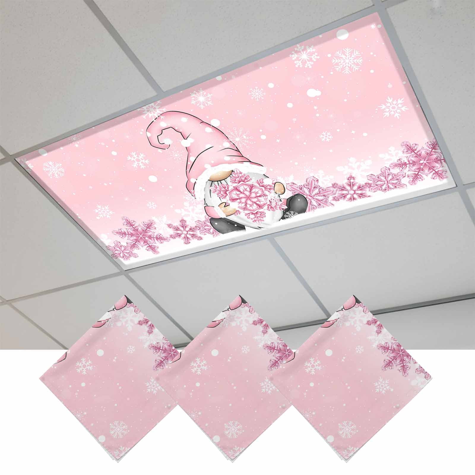 Pink Gnomes Christmas Fluorescent Light Covers, Pink Xmas Snowflake ...