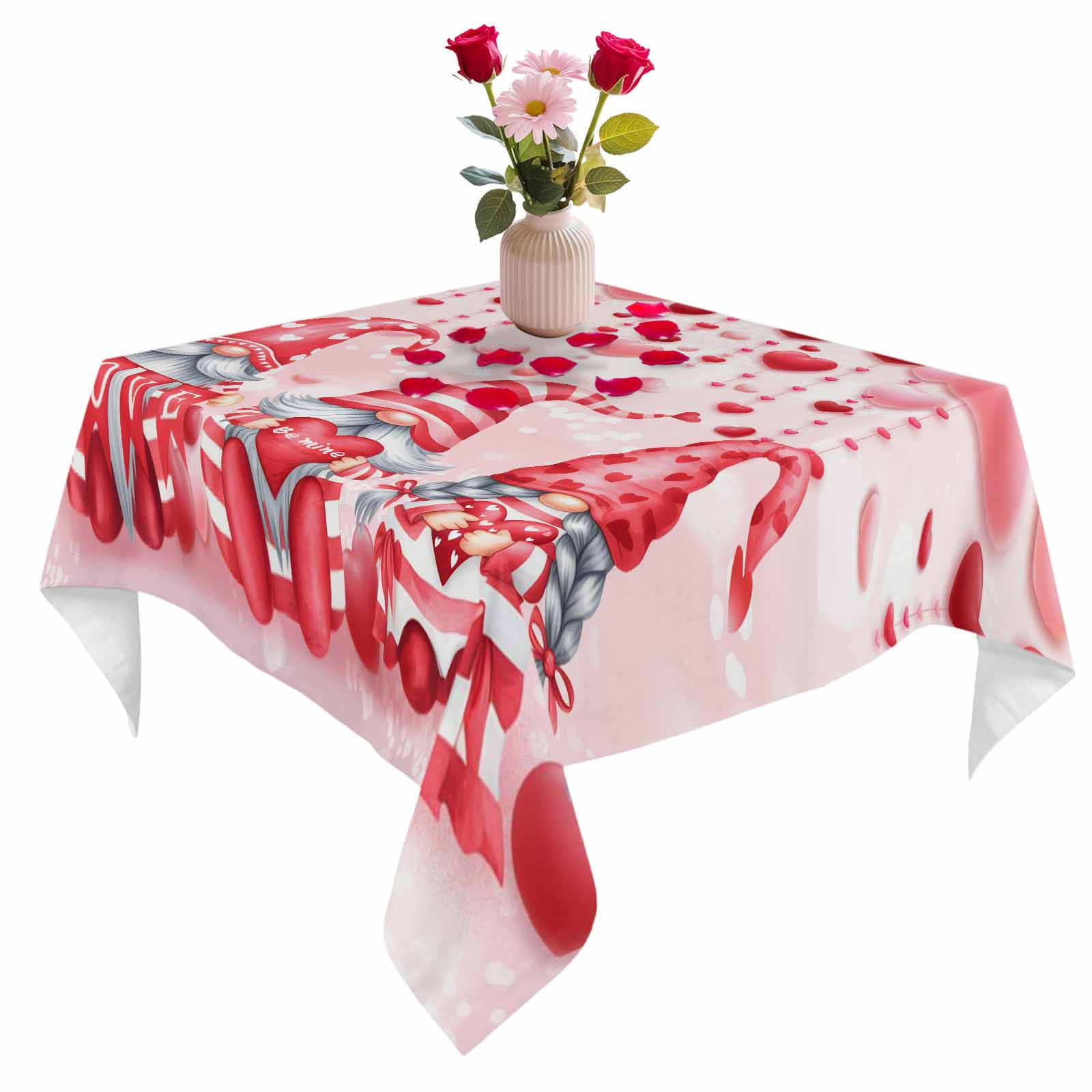 Pink Gnomes Square Tablecloth Love Heart Balloon Valentine's Day ...