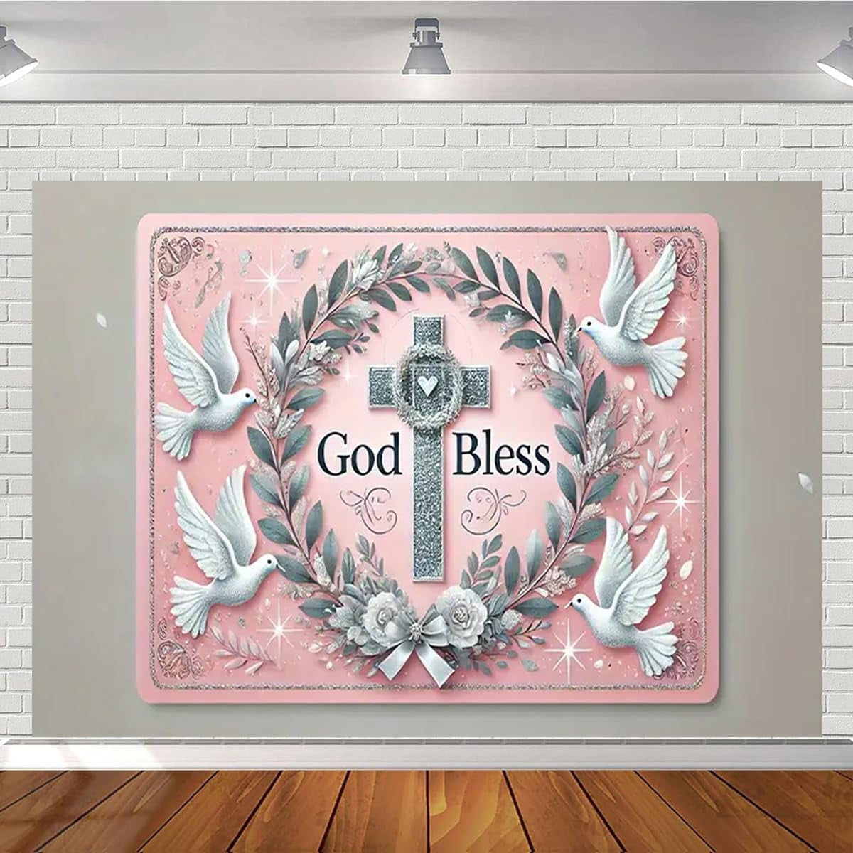 Pink God Bless Baptism Photography Background Girls First Holy ...