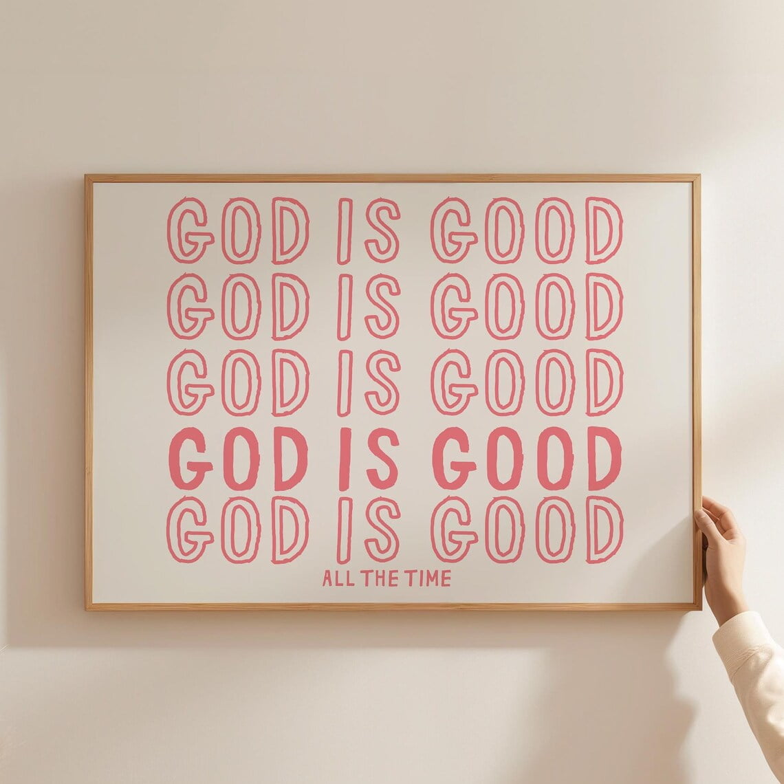 Pink God Is Good Print, Bible Verse Red Christian Wall Art, Modern ...