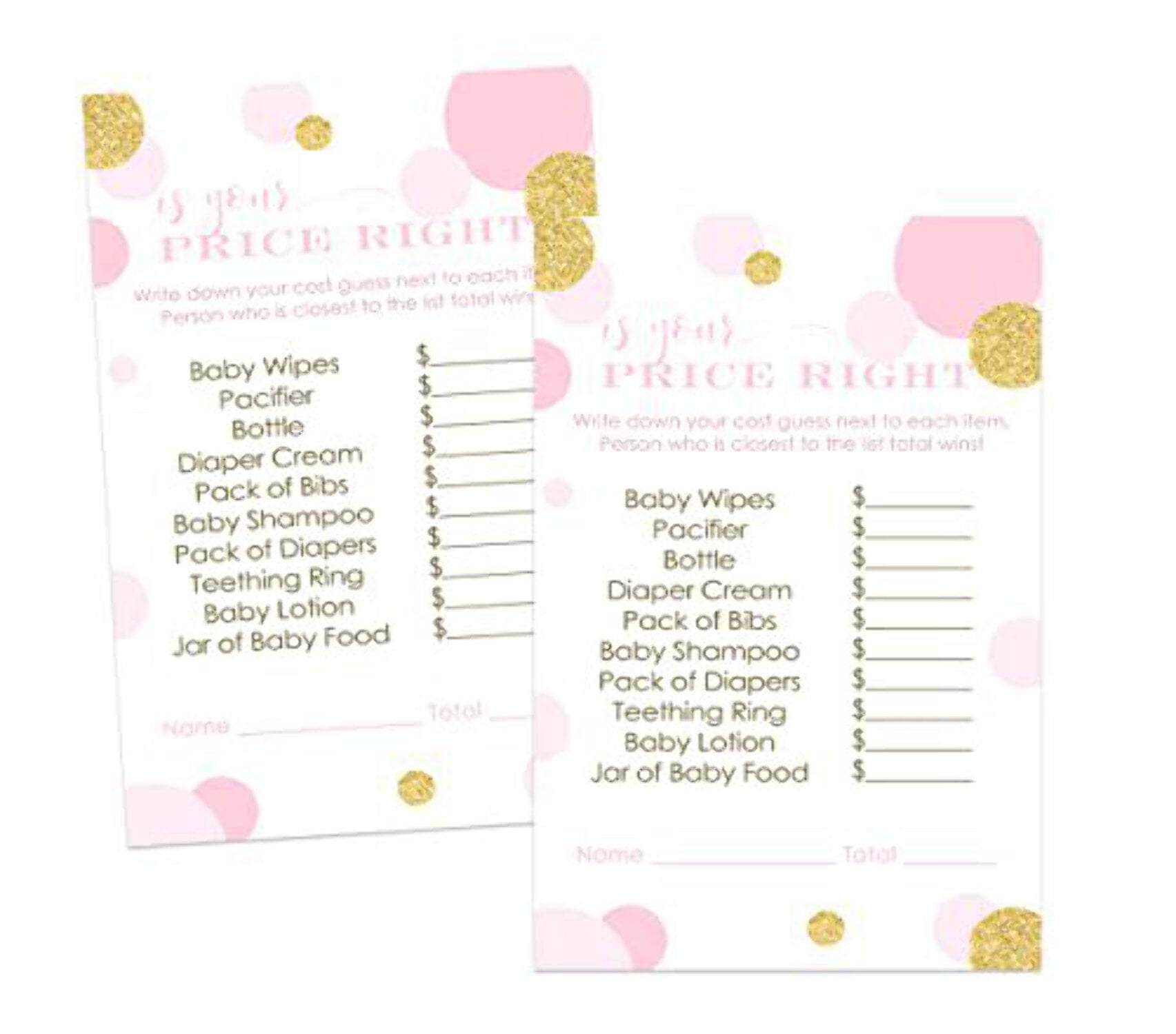 Pink and Gold Baby Shower Guess Price Right Game (25 Pack) Girls Baby ...