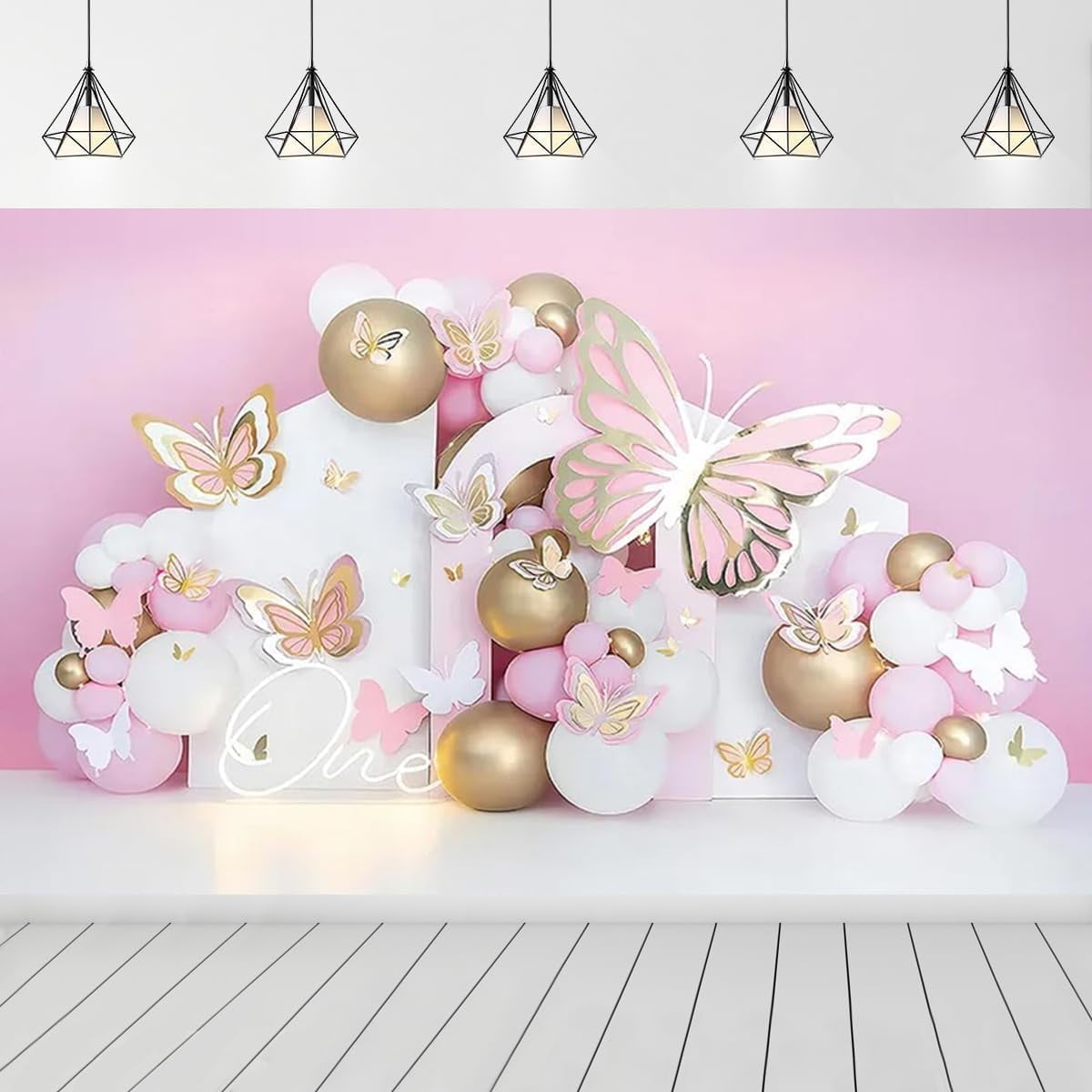 Pink Gold Balloon Girl First Birthday Party Backdrop for Photoshoot ...