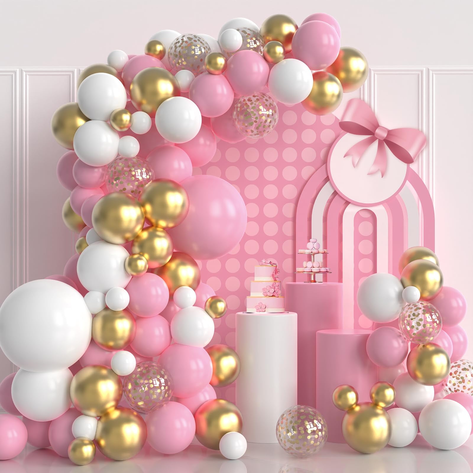 Pink and Gold Balloons DHF10 Garland Kit, 124pcs Pink White Gold ...