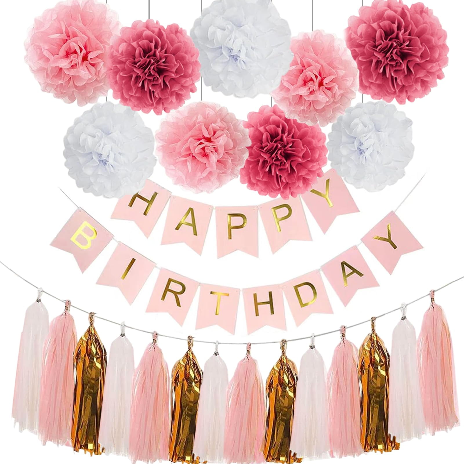 Pink Gold Birthday Party KEF16 Decorations Set, pink Gold Glittery ...