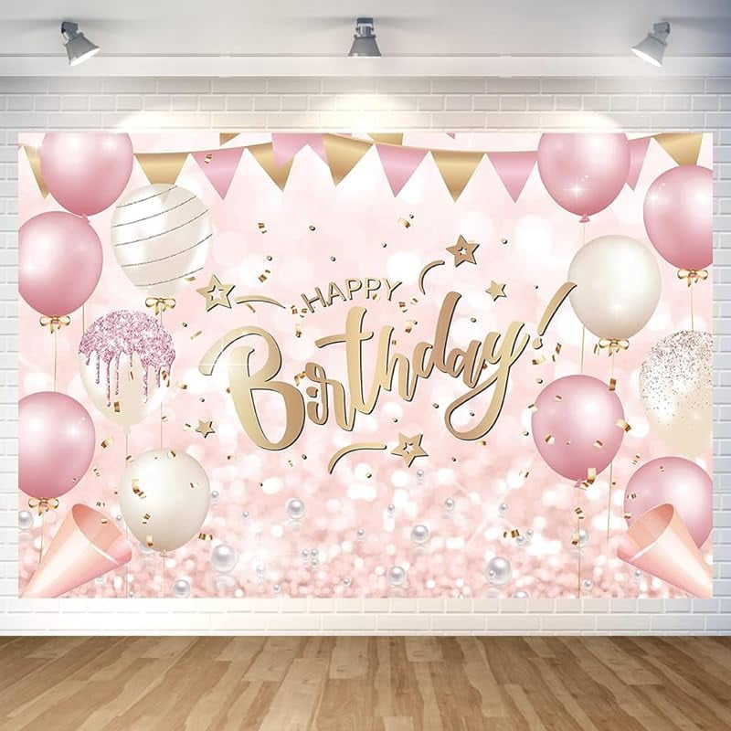 Pink Gold Birthday Paty Backdrop Happy Birthday Banner Photography ...