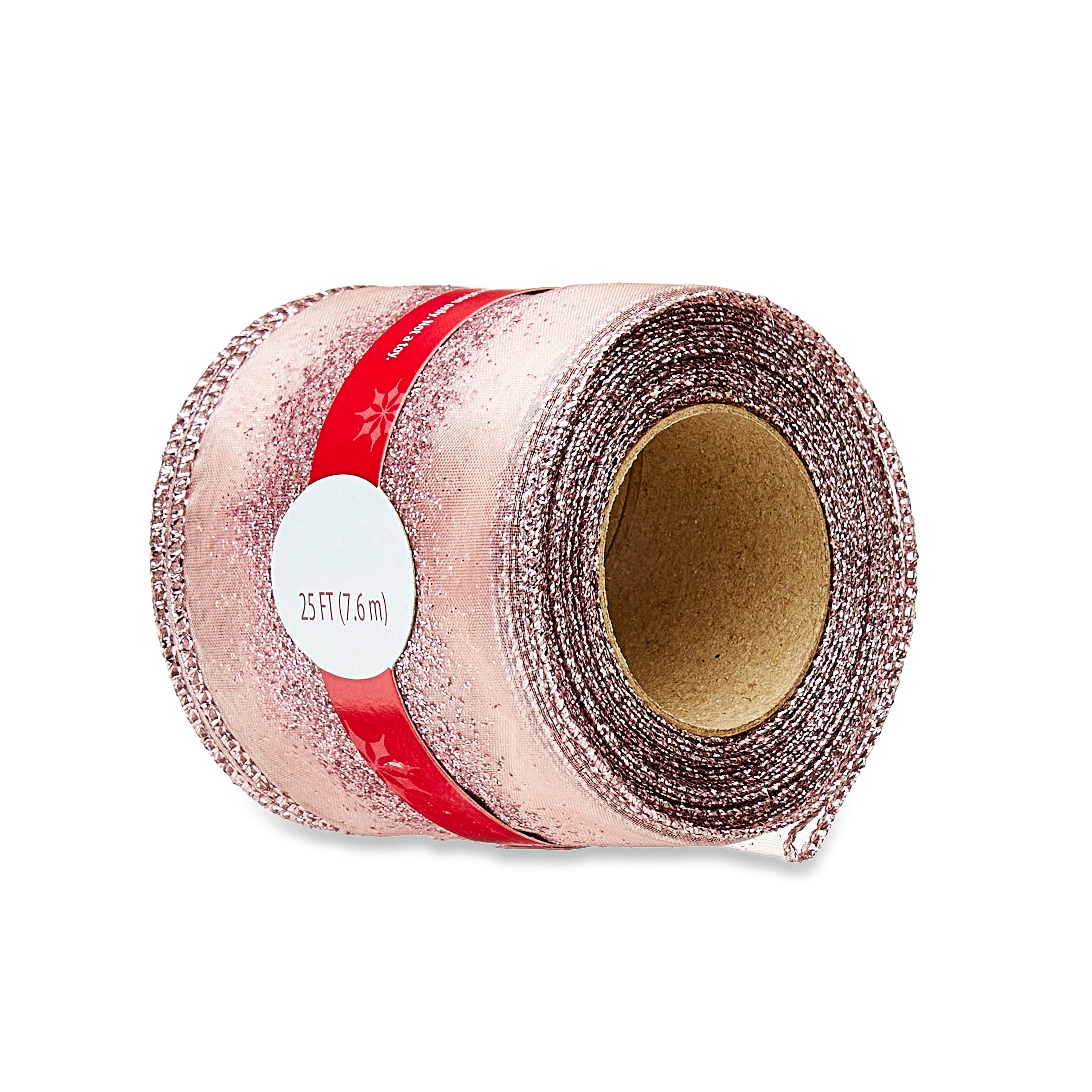 Pink & Gold Glitter Nylon Christmas Ribbon, 25ft, by Holiday Time ...