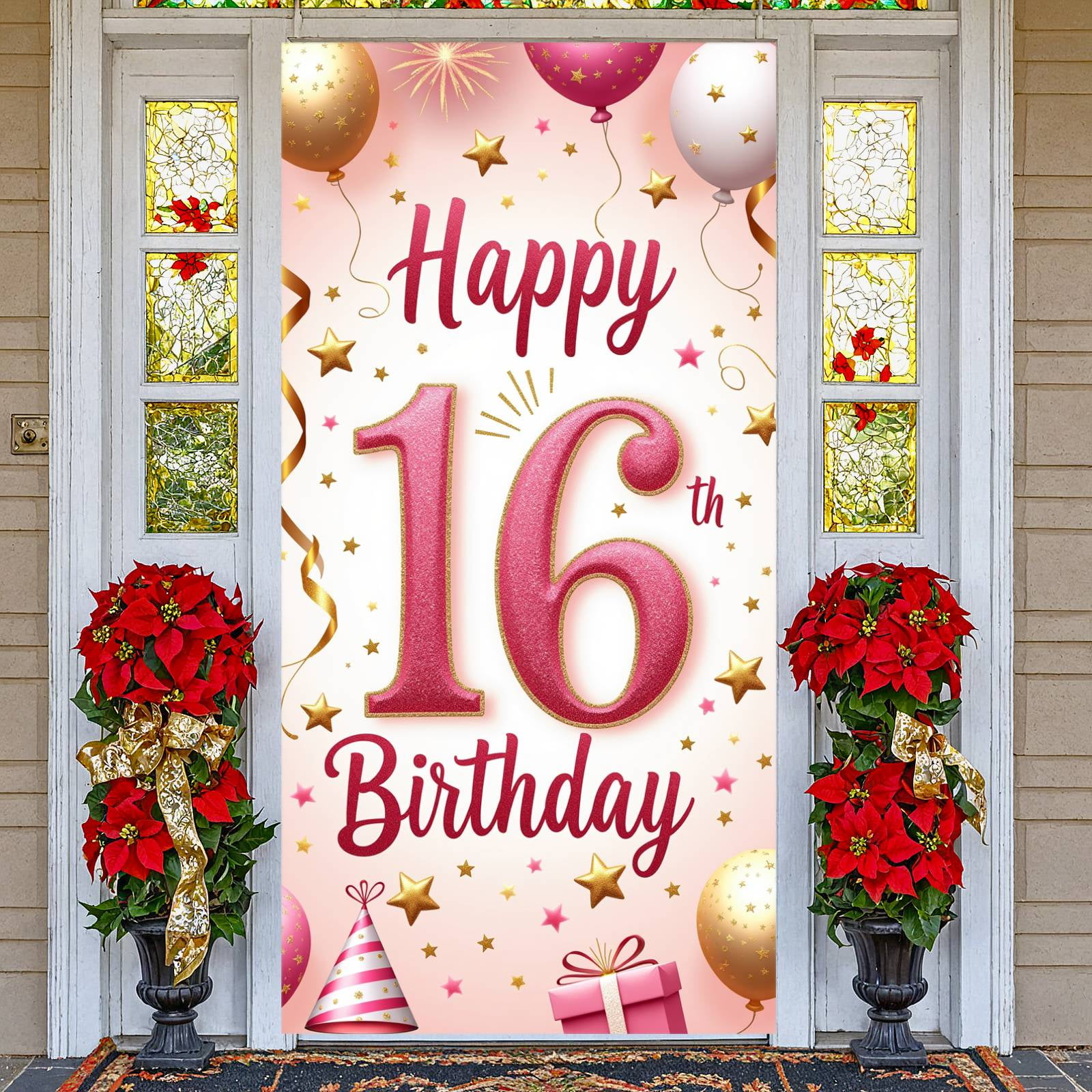 Pink Gold Happy 16th Birthday Banner Sparkling Stars 16th Birthday ...