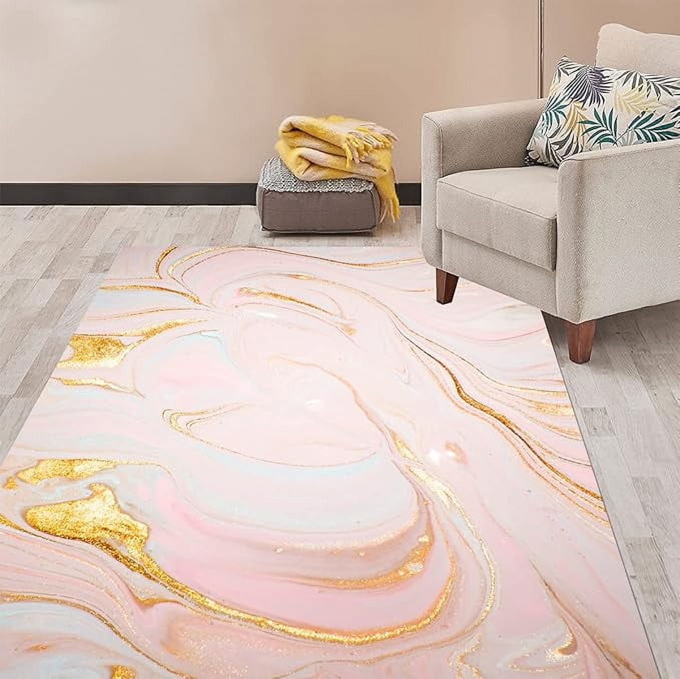 Pink Gold Liquid Abstract Modern Area Rugs Marble Pattern Girls ...