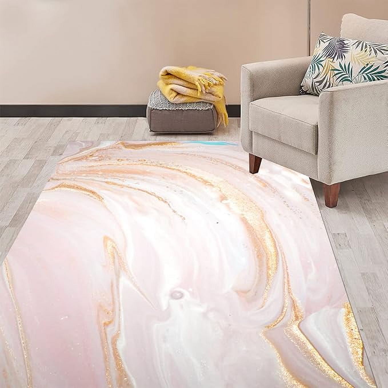 Pink Gold Marble Area Rugs Soft Washable Modern Abstract Carpet For ...