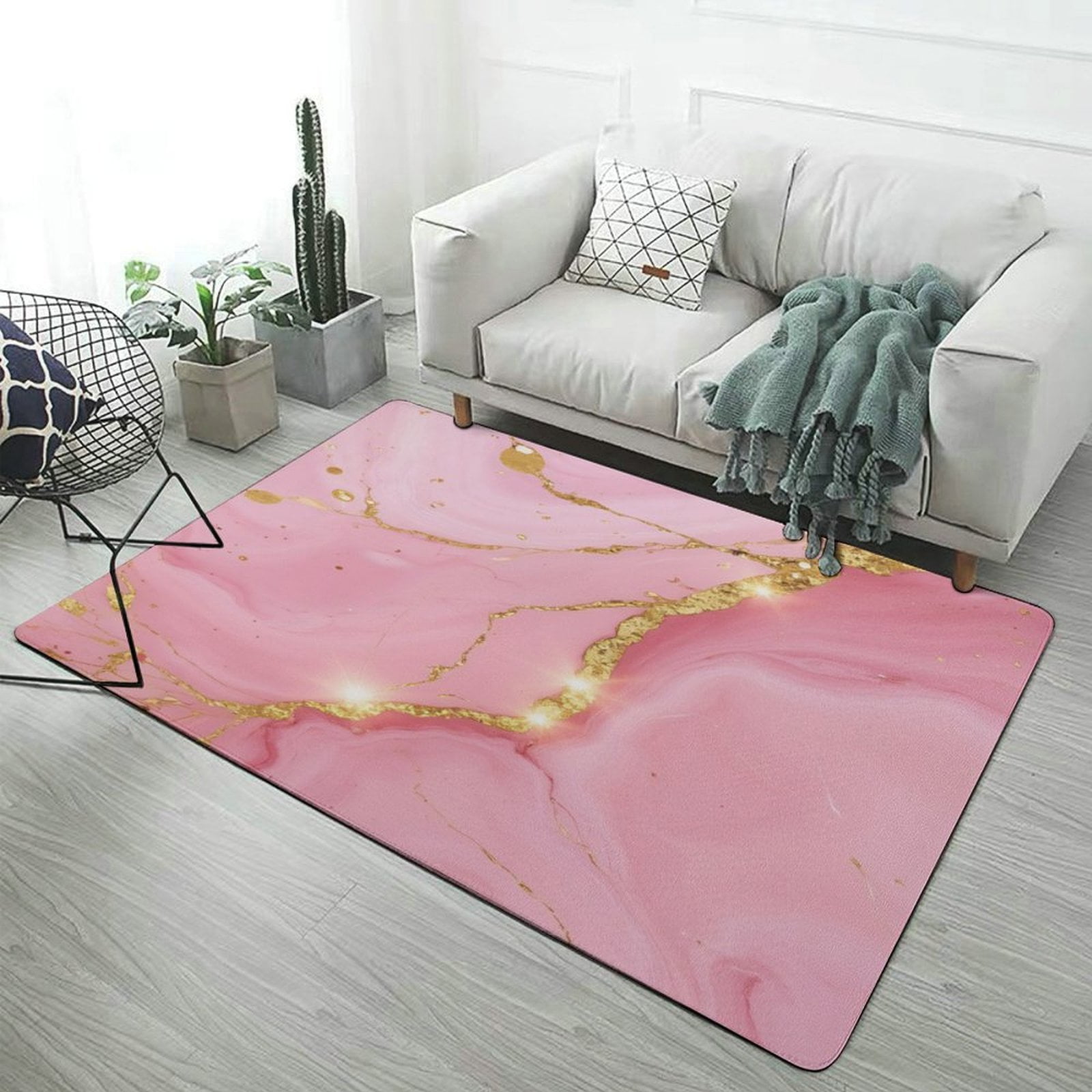 Pink Gold Marble Texture Carpet Style Living Room Bedroom Rug Soft ...