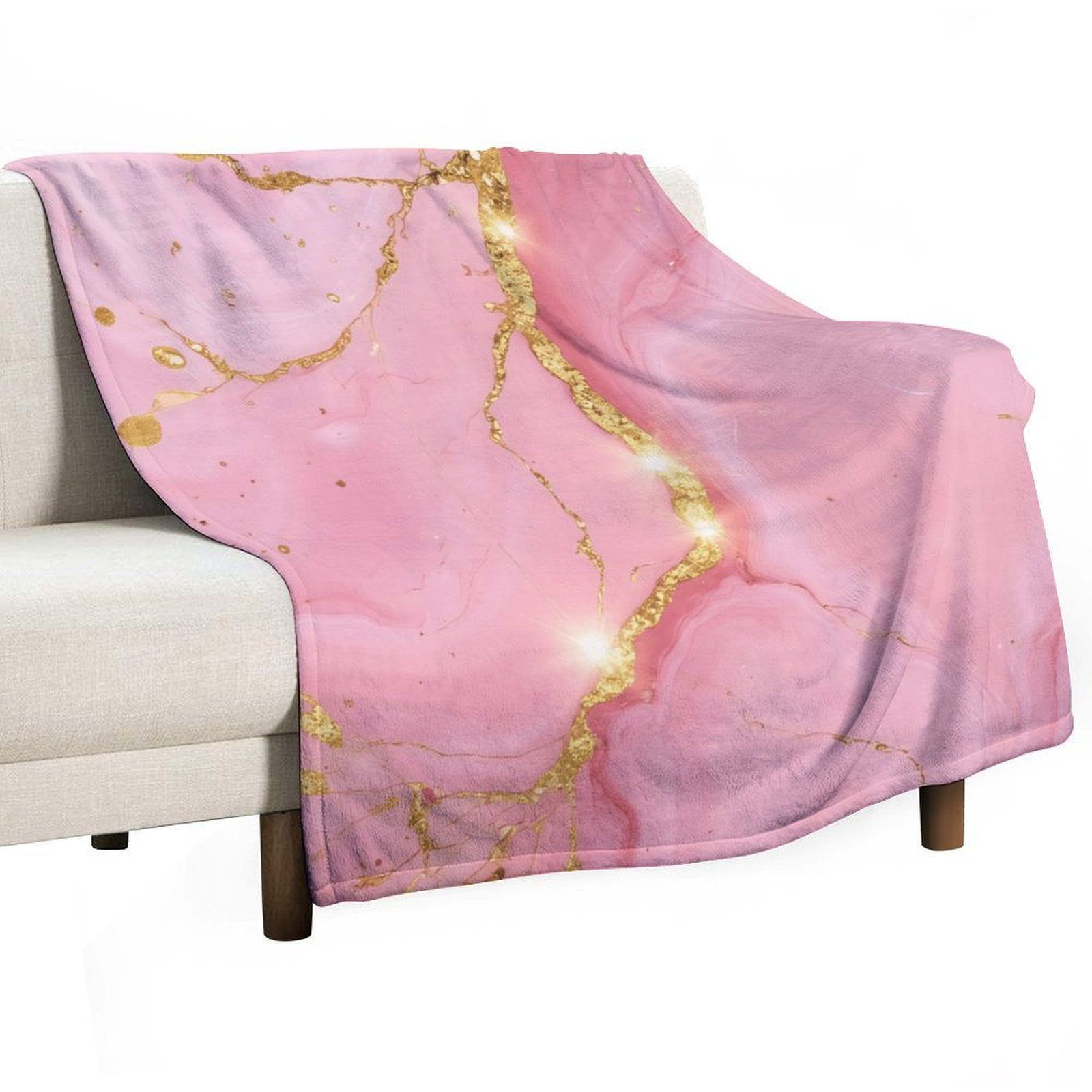 Pink Gold Marble Texture Throw Blanket Warm Microfiber Flannel Bedroom ...