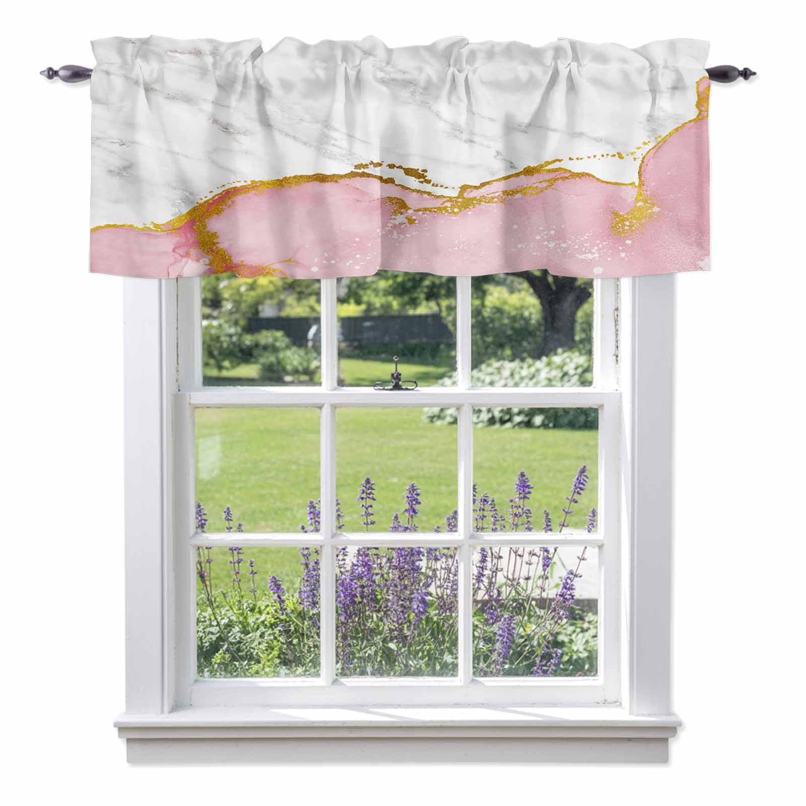 Pink Gold Marble Valances for Windows, Abstract Wave Valance Window ...