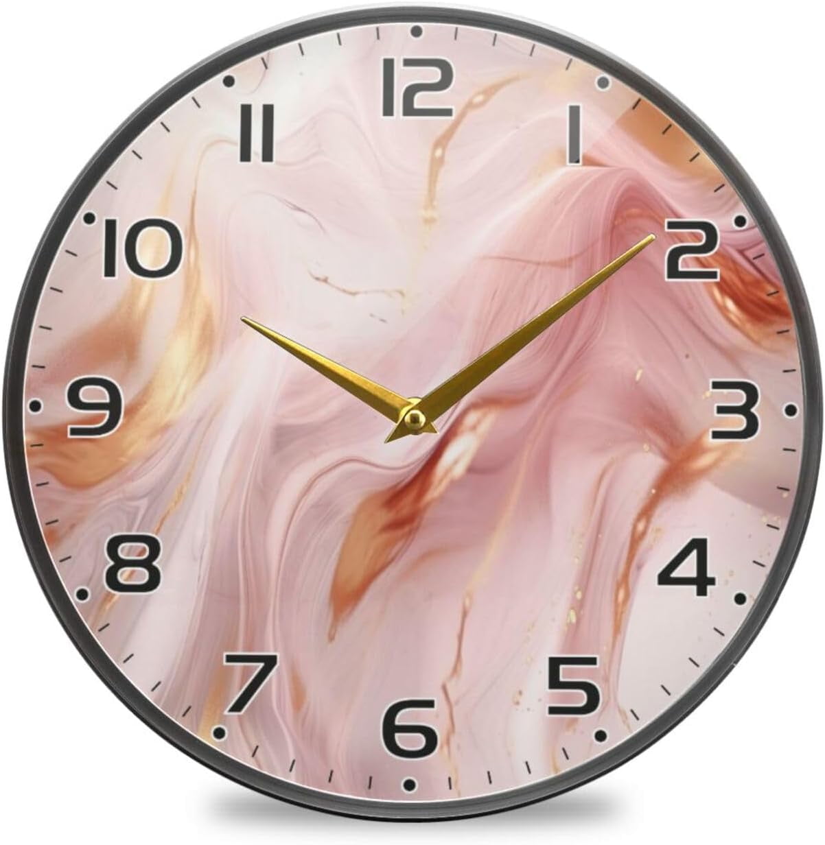 Pink Gold Marble Wall Clock Round Silent Non Ticking Battery Operated ...