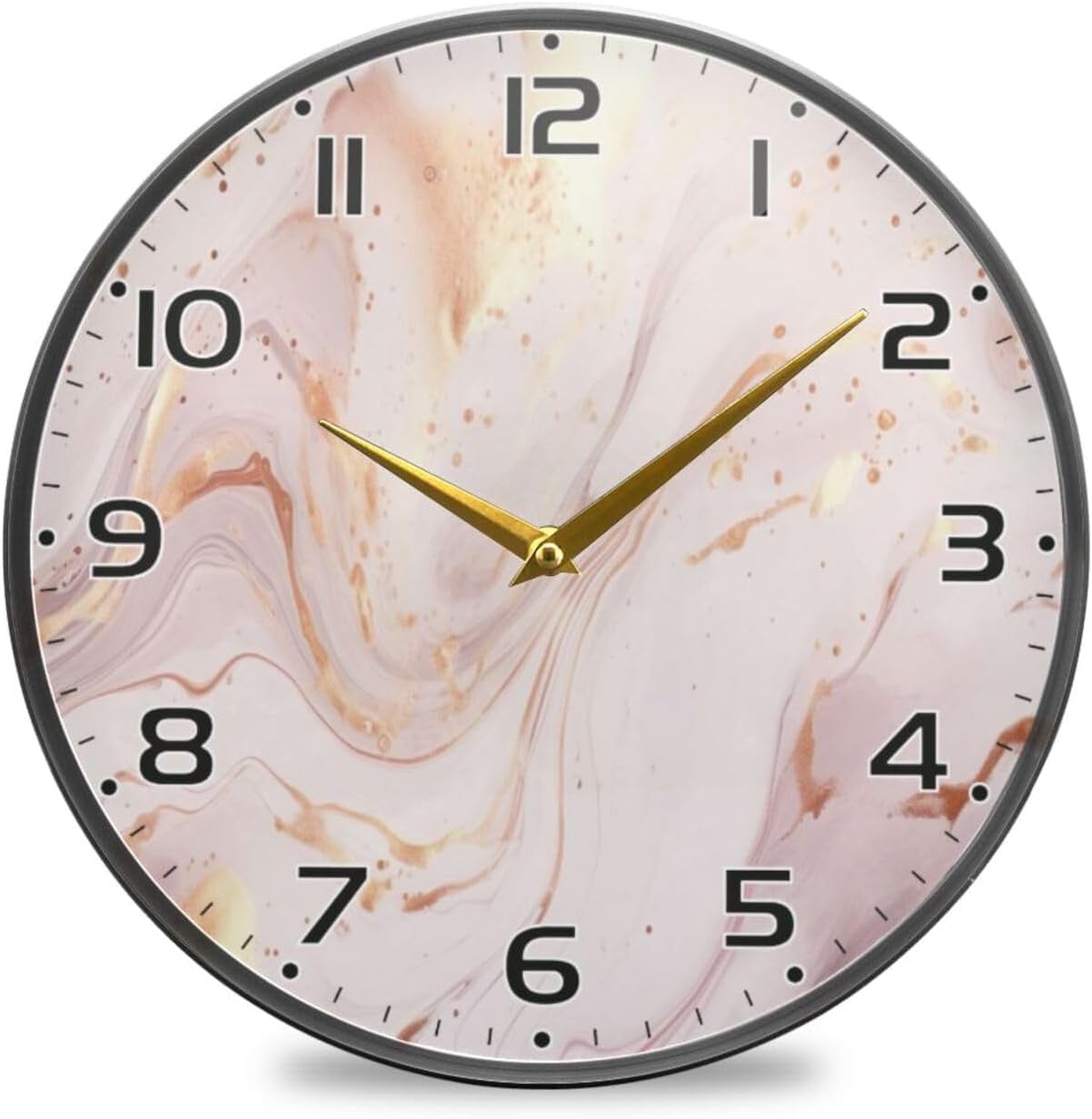 Pink Gold Marble Wall Clock Round Silent Non Ticking Battery Operated ...