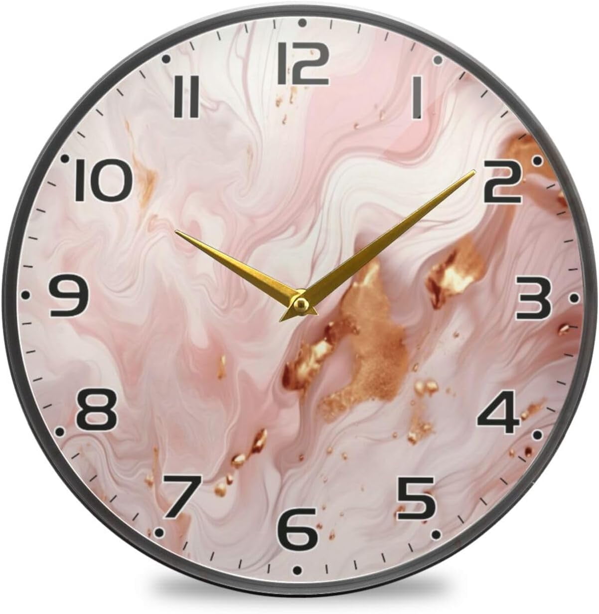 Pink Gold Marble Wall Clock Round Silent Non Ticking Battery Operated ...
