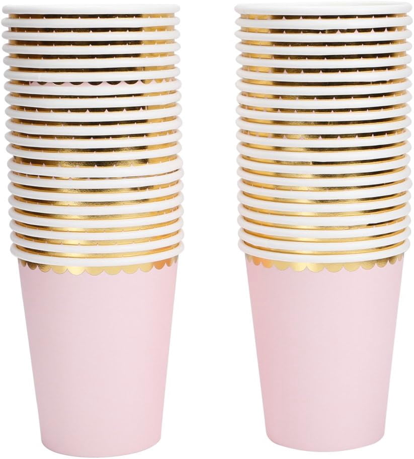 Pink Gold Paper Cups with Metallic Gold Border Disposable Party Cups ...