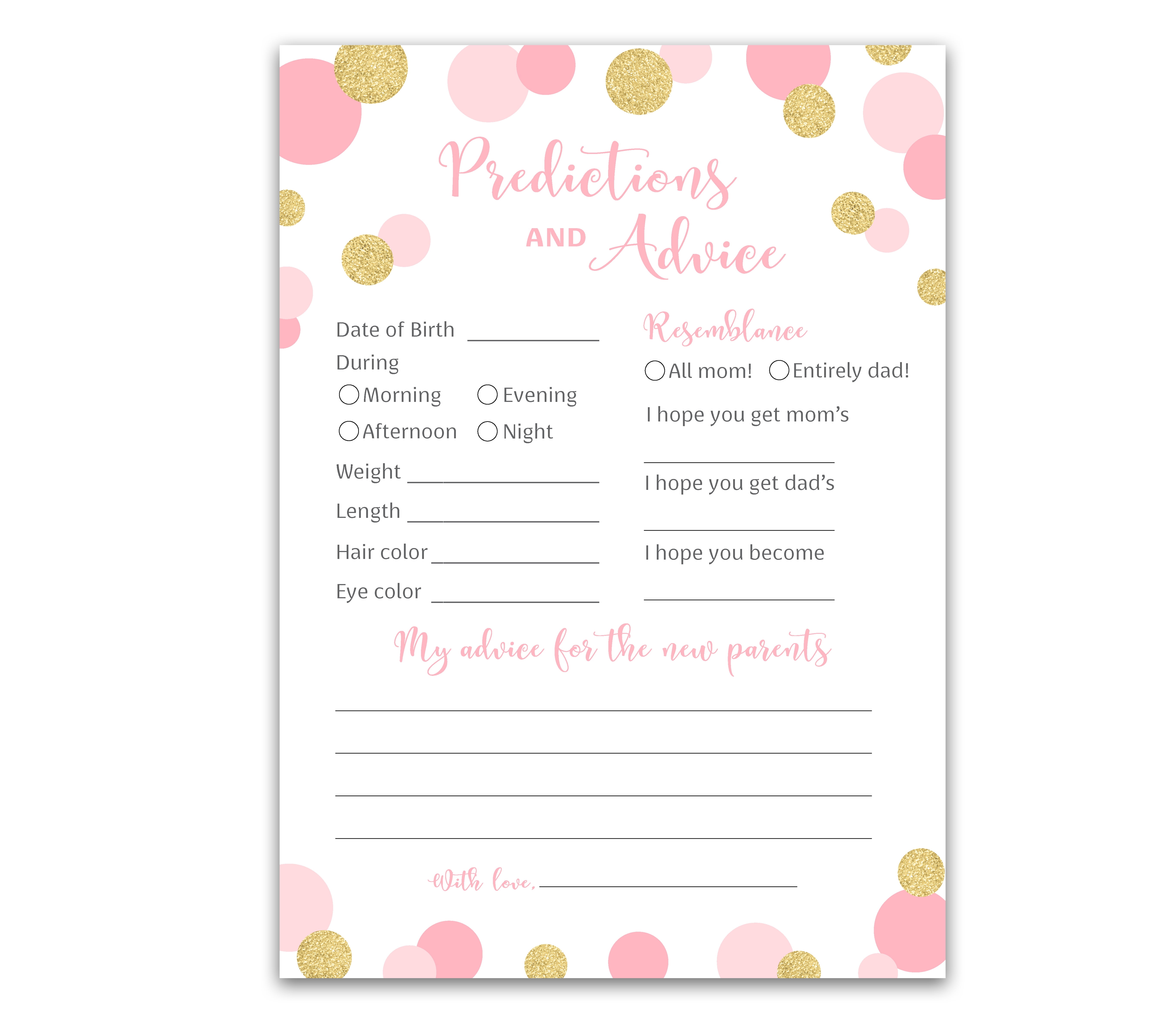 Pink and Gold Polka Dot Prediction and Advice Cards - Pack of 25 - GIRL ...