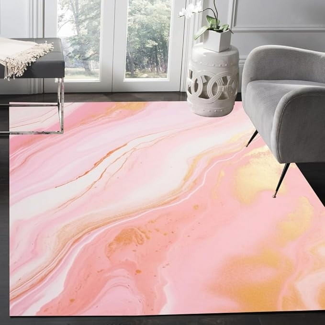 Pink Gold Romantic Marble Texture Modern Abstract Area Rugs Washable ...