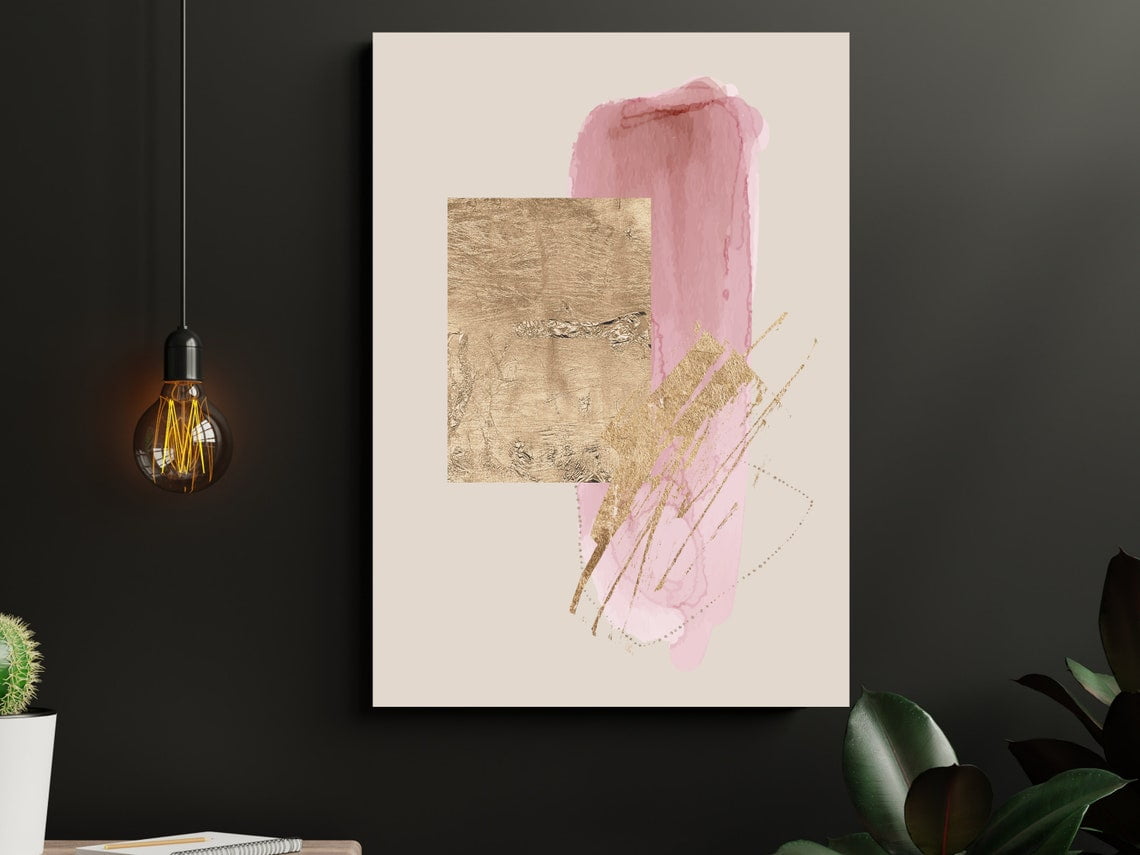Pink And Gold Wall Art · Abstract Art · Gold Wall Art · Minimalist Wall ...