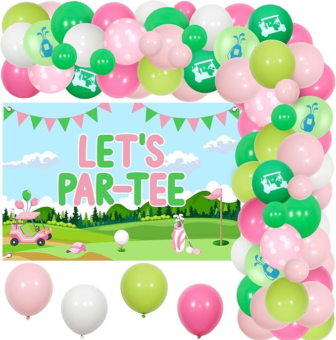 Pink Golf Birthday Decorations, Let's Par-Tee Backdrop and Balloon ...