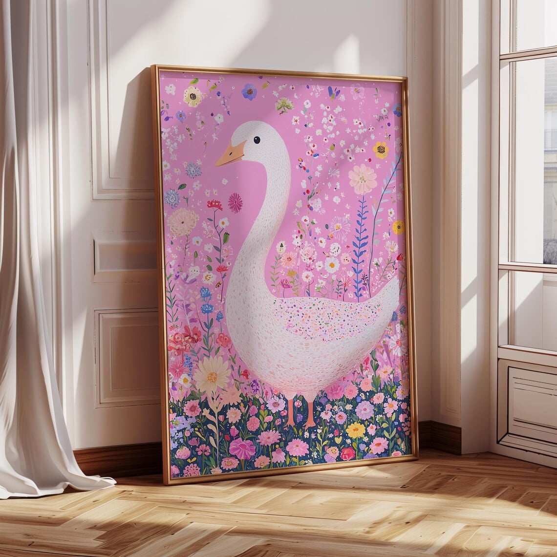 Pink Goose Floral Nursery poster, Whimsical Girls Wall Art Unframed ...