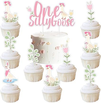Pink Goose Party Decorations, 25PCS One Silly Goose Cake Topper and ...