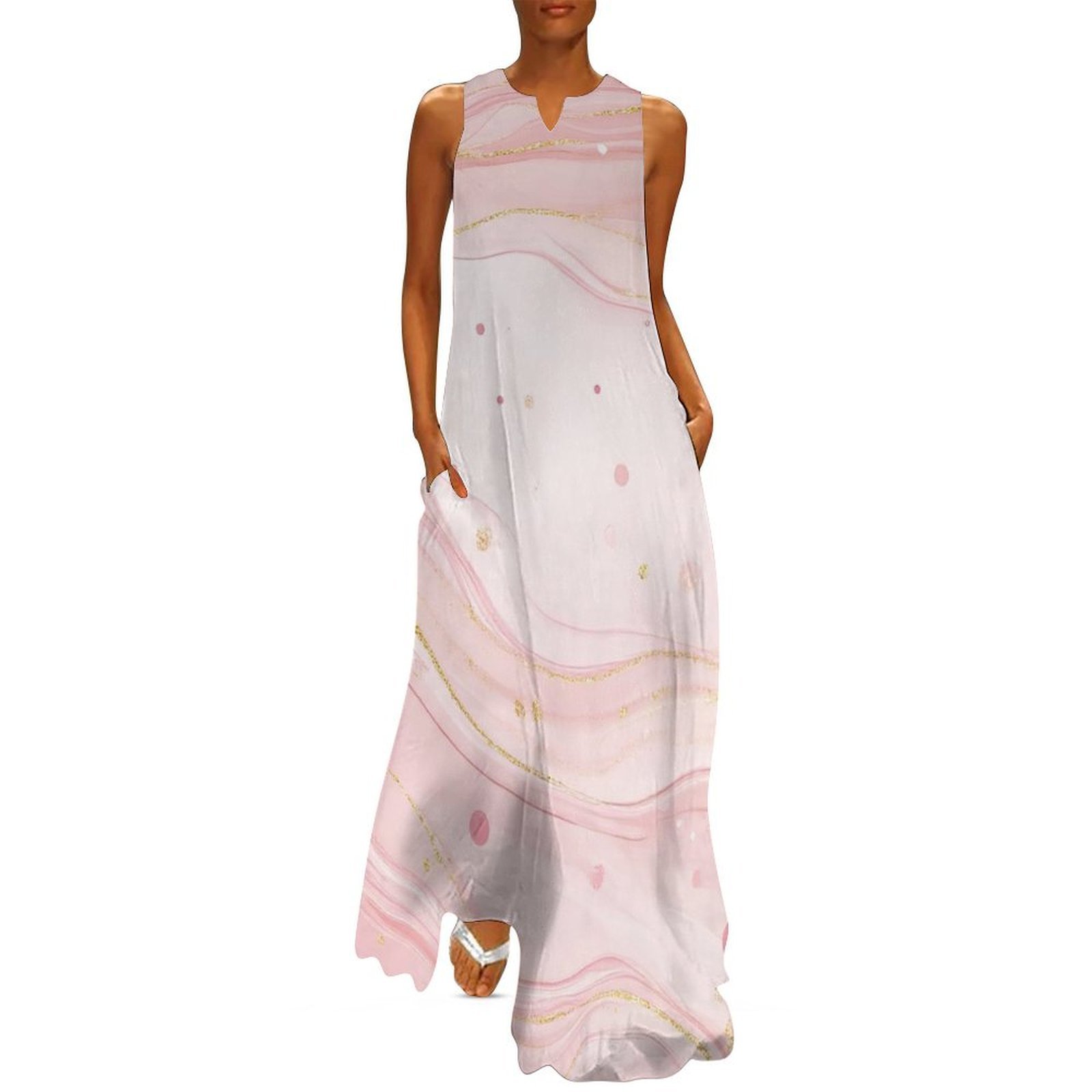 Pink Gradient Gold Marble Long Dress luxury evening dresses women ...