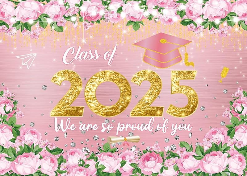 Pink Graduation Backdrop Class of 2025 Graduation Backdrop Rose Gold ...