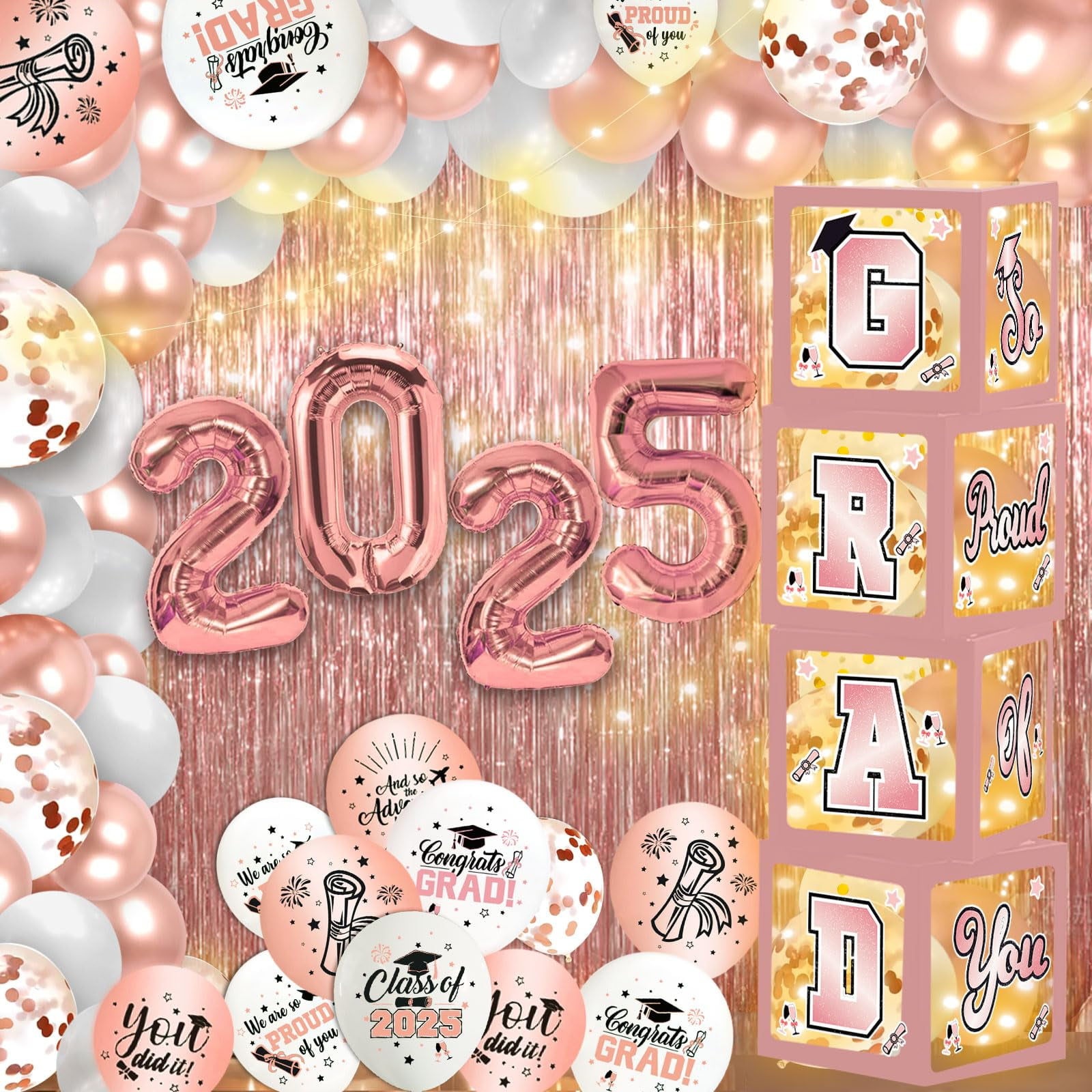 Pink Graduation Balloon Boxes RRF12 2025 with Led Light Graduation ...