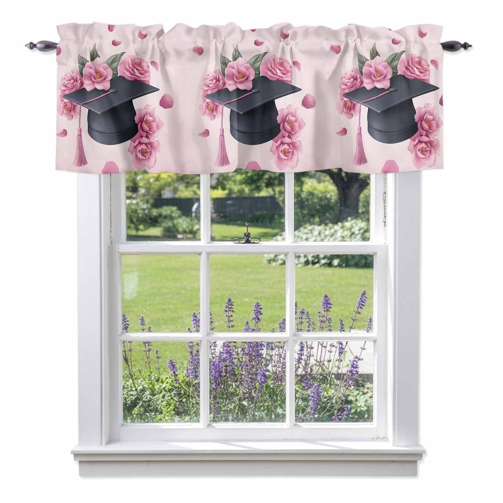 Pink Graduation Cap Valances for Windows Rose Flower Gradient Abstract ...