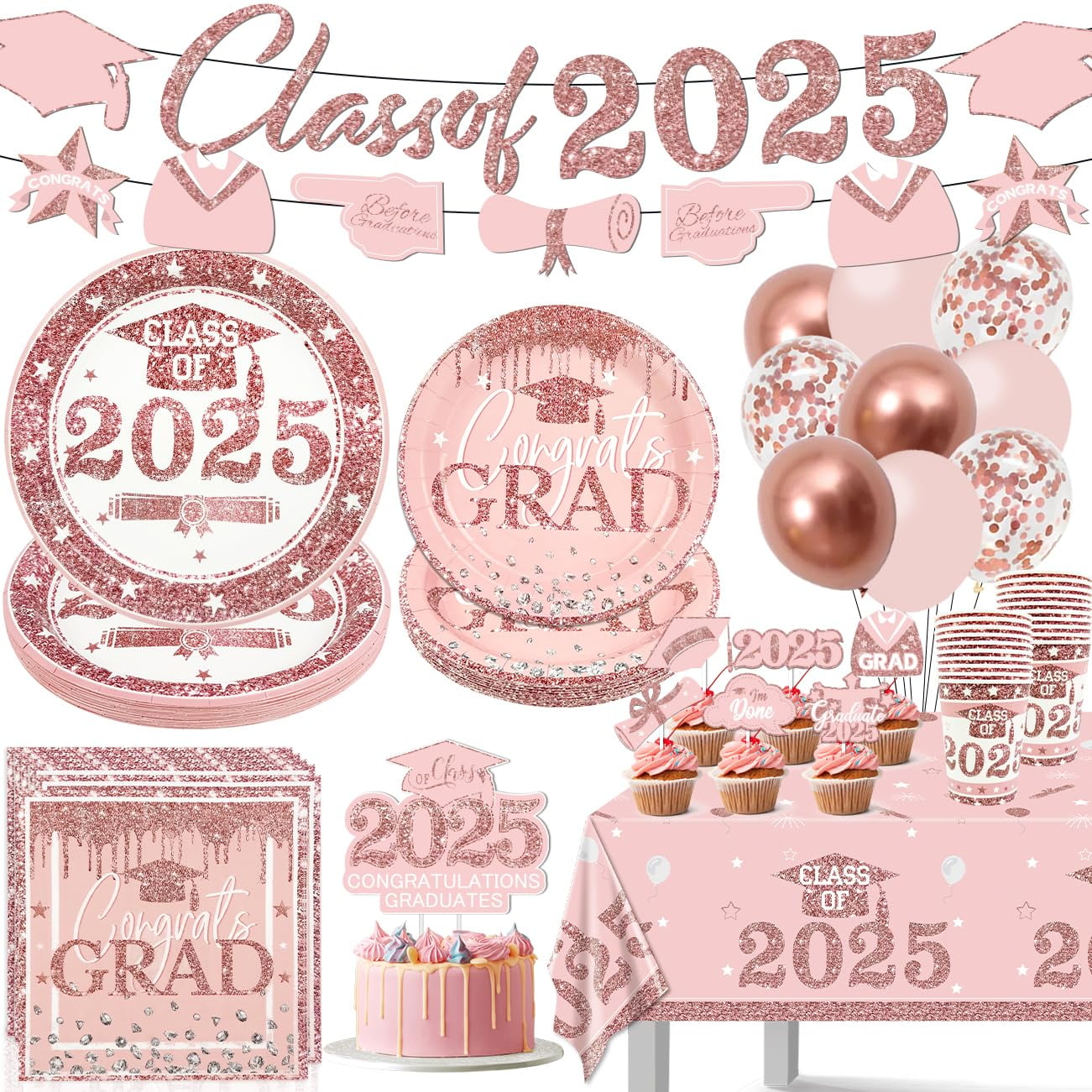 Pink Graduation Decorations 2025 IFF17 Graduation Party Plates and ...