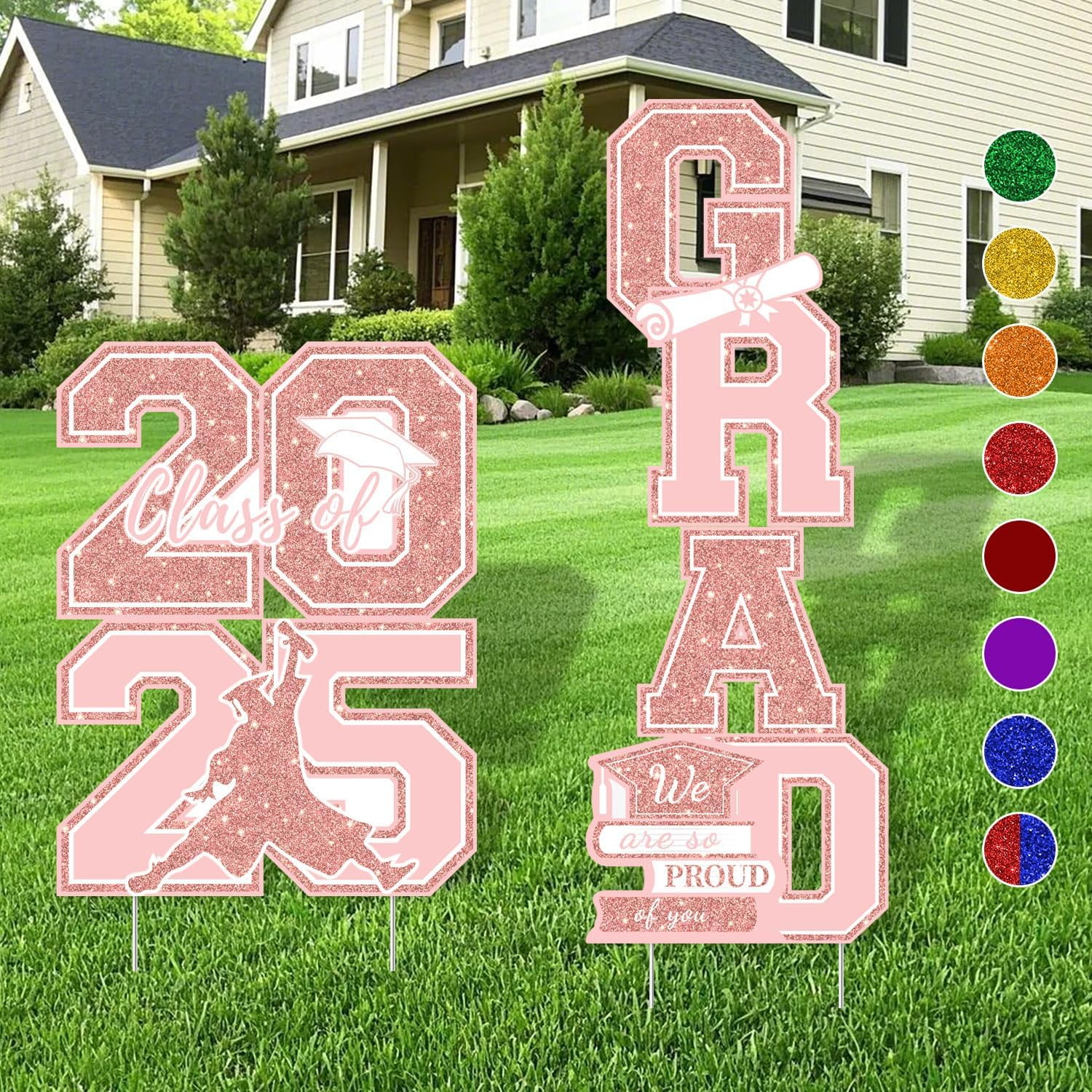 Pink Graduation Decorations Class of 2025 Grad Yard Signs - 4pcs Large ...