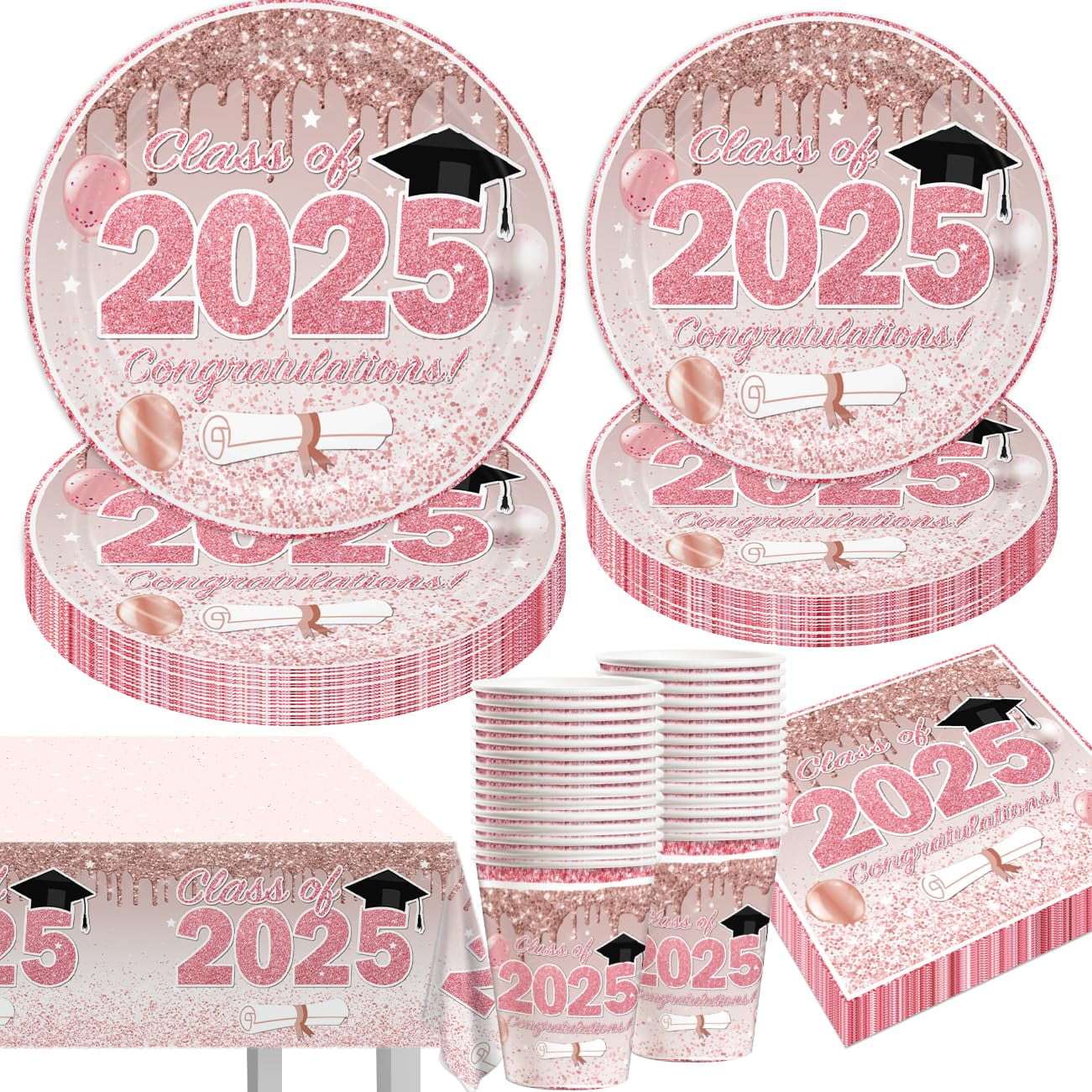 Pink Graduation Decorations Class AIF9 of 2025, Pink Rose Gold ...