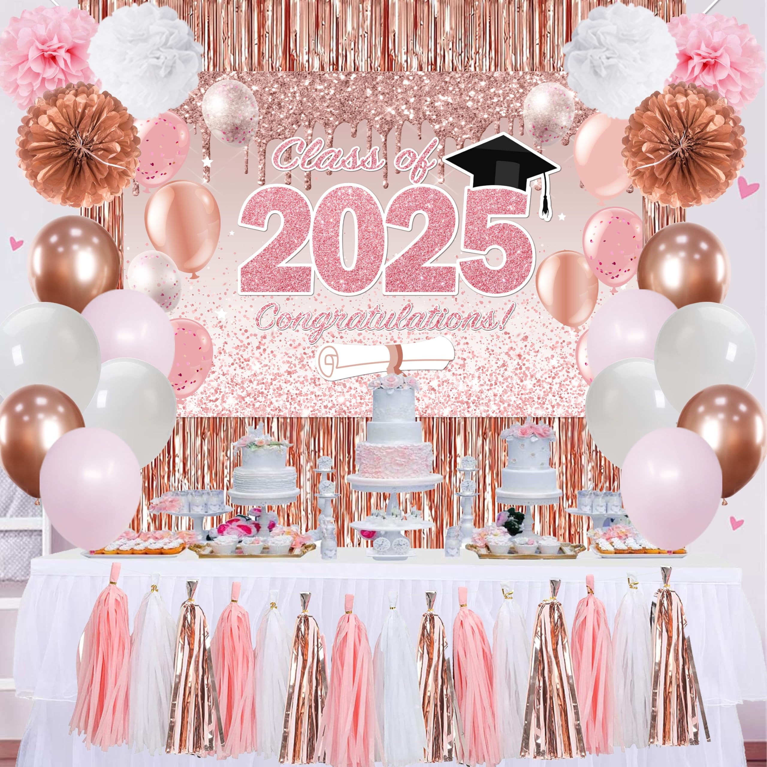 Pink Graduation Decorations Class STF9 of 2025, Rose Gold 2025 ...