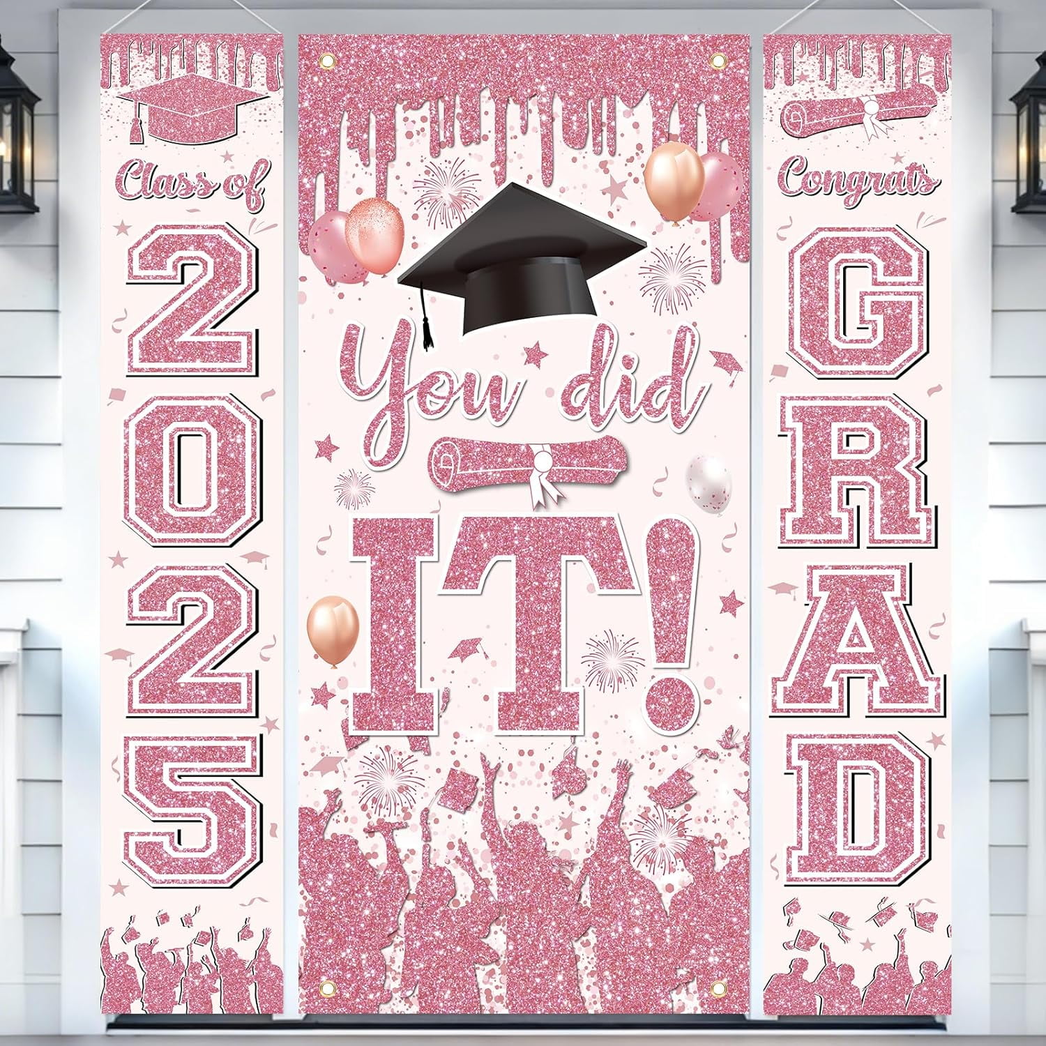 Pink Graduation Door Decorations Banner Class of 2025 Congrats Grad ...