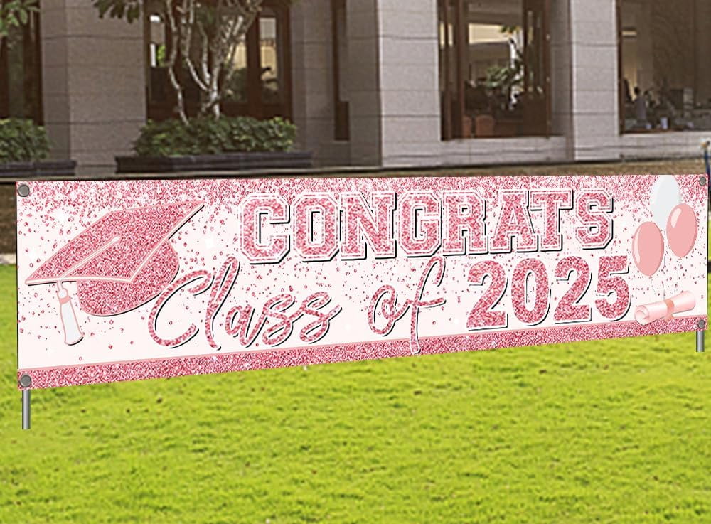 Pink Graduation Party Decorations Class of 2025 Banner Graduation ...