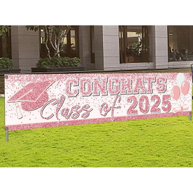 Pink Graduation Party Decorations Class of 2025 Banner Graduation ...