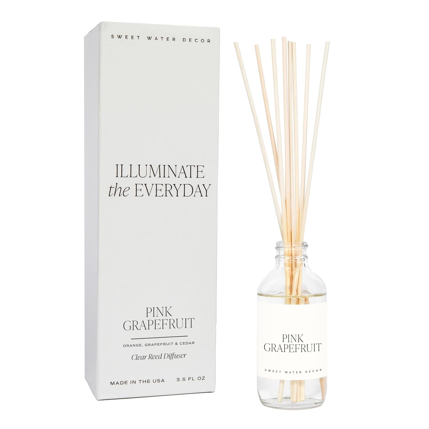 Pink Grapefruit Clear Reed Diffuser – Room Decor Aesthetic with Long-Lasting Premium Fragrance ...