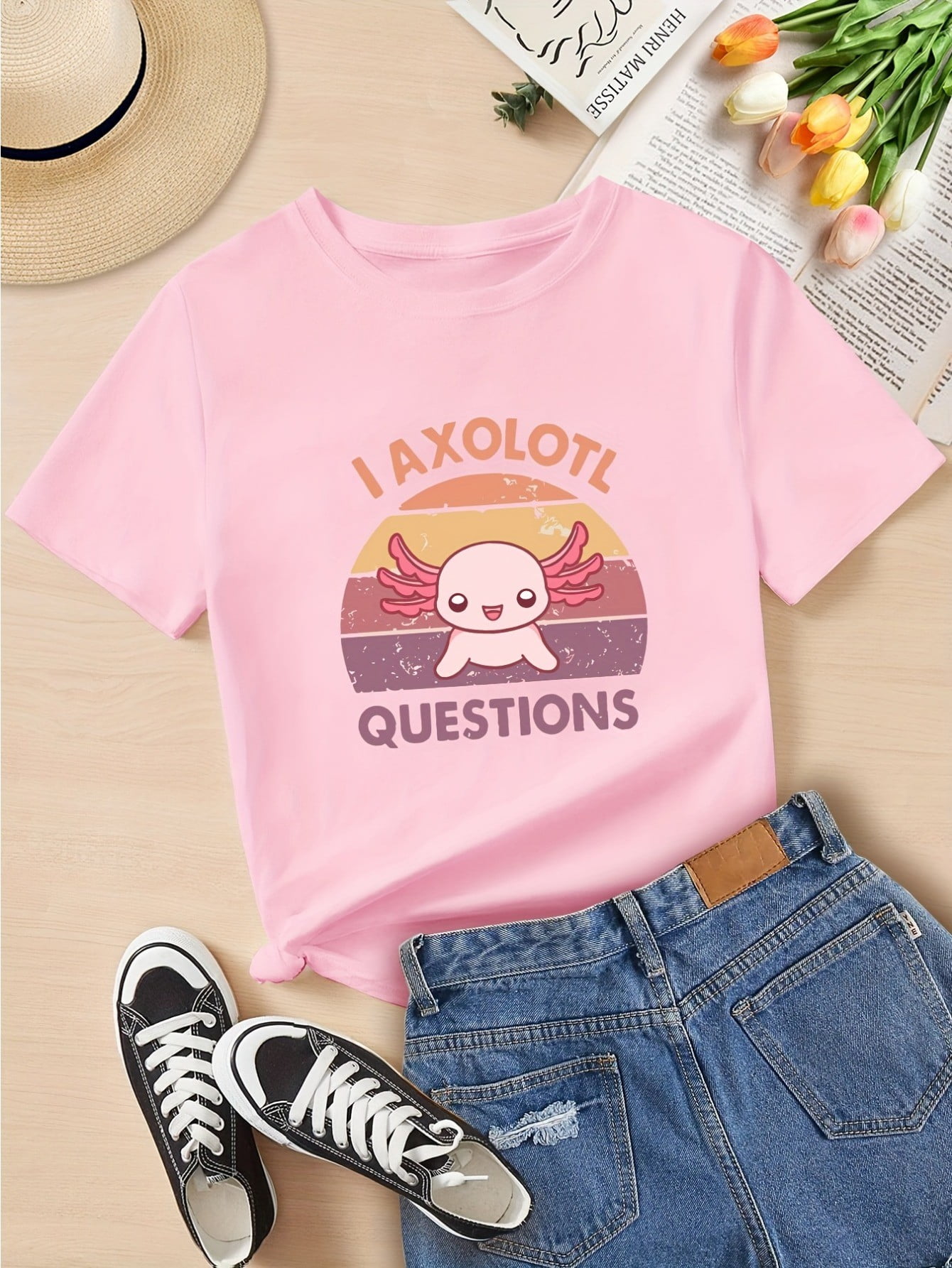 [Pink Graphic Tee] Fun Pink Graphic Tee for Girls | Casual Crew Neck ...