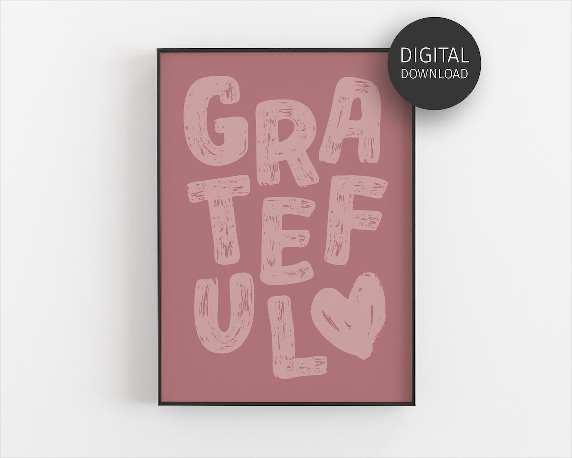 Pink Grateful Poster, Pastel Dopamine Decor, Retro Heart Poster ...