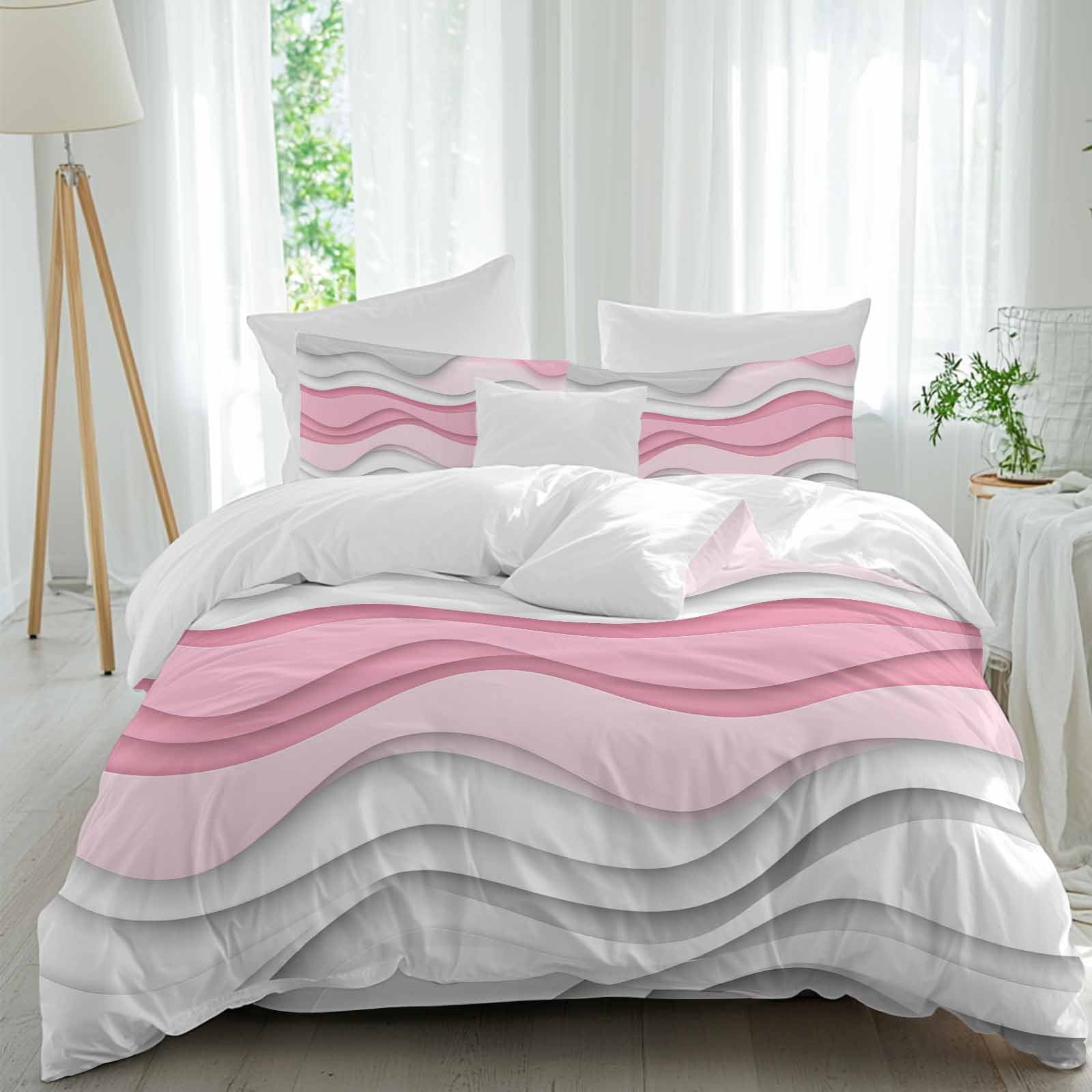 Pink Gray Duvet Cover Set Twin Size Ombre Water Ripple Modern Abstract ...