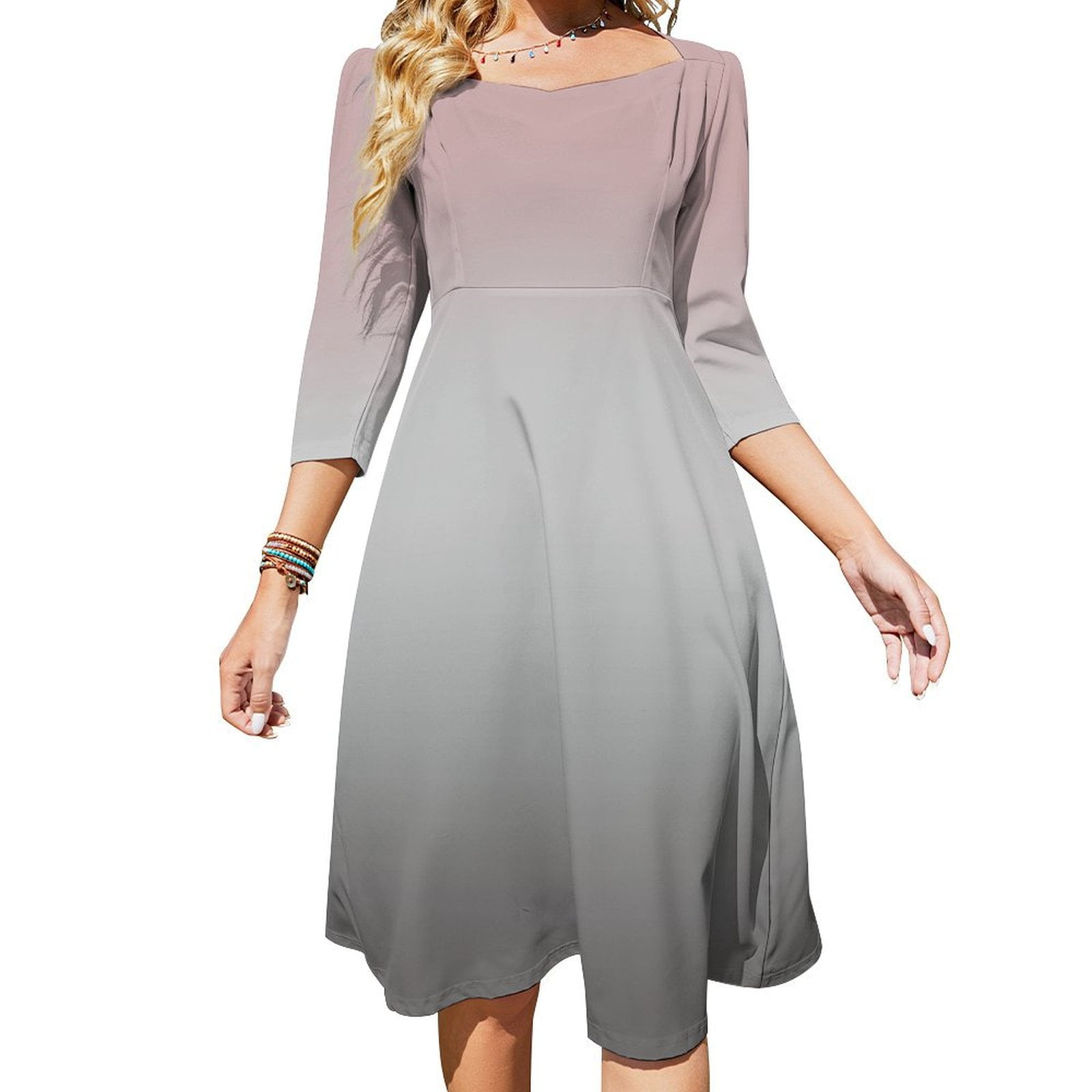 Pink Gray Gradient Sweetheart Knot Flared Dress Fashion Design Large ...