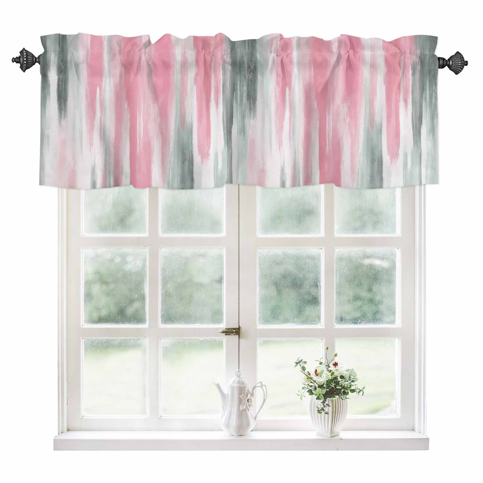 Pink Gray Kitchen Valances for Windows 60x18 Inch Kitchen Curtains ...