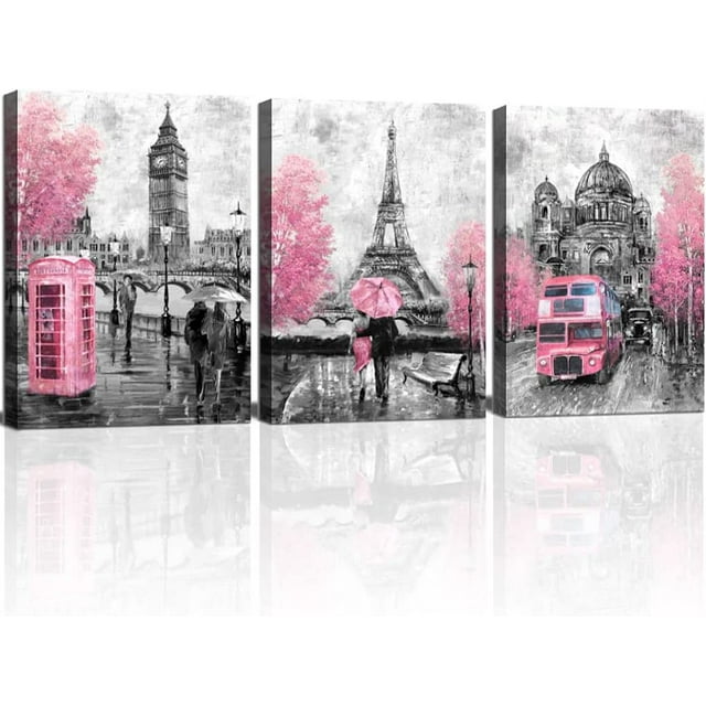 3-Piece Paris Decor Canvas Artwork - Eiffel Tower Painting for Bedroom ...