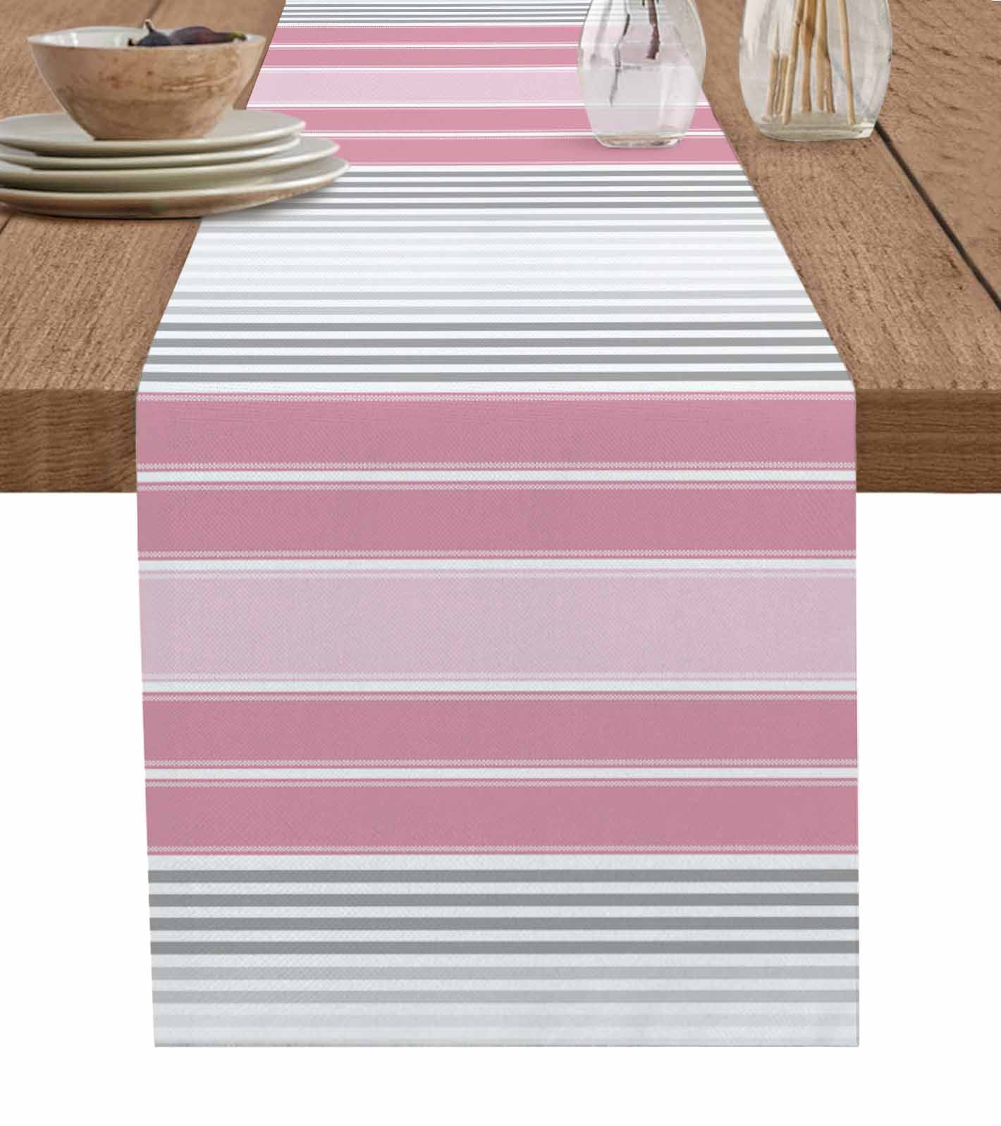 Pink Gray Stripes Table Runner 72 Inches, Chic Modern Abstract Vertical ...