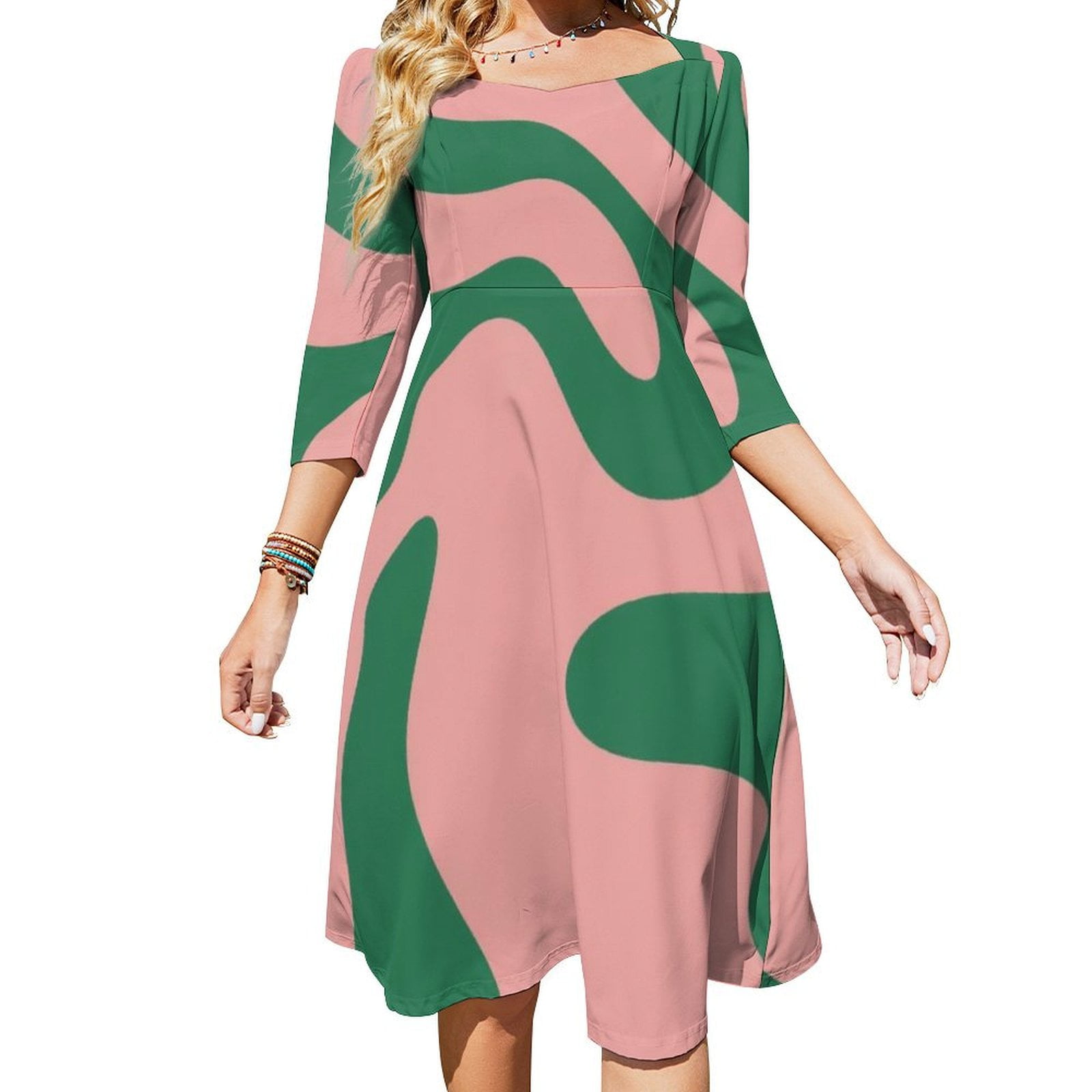 Pink Green Abstract Wavy Pattern Dress Summer Dresses Woman Street ...